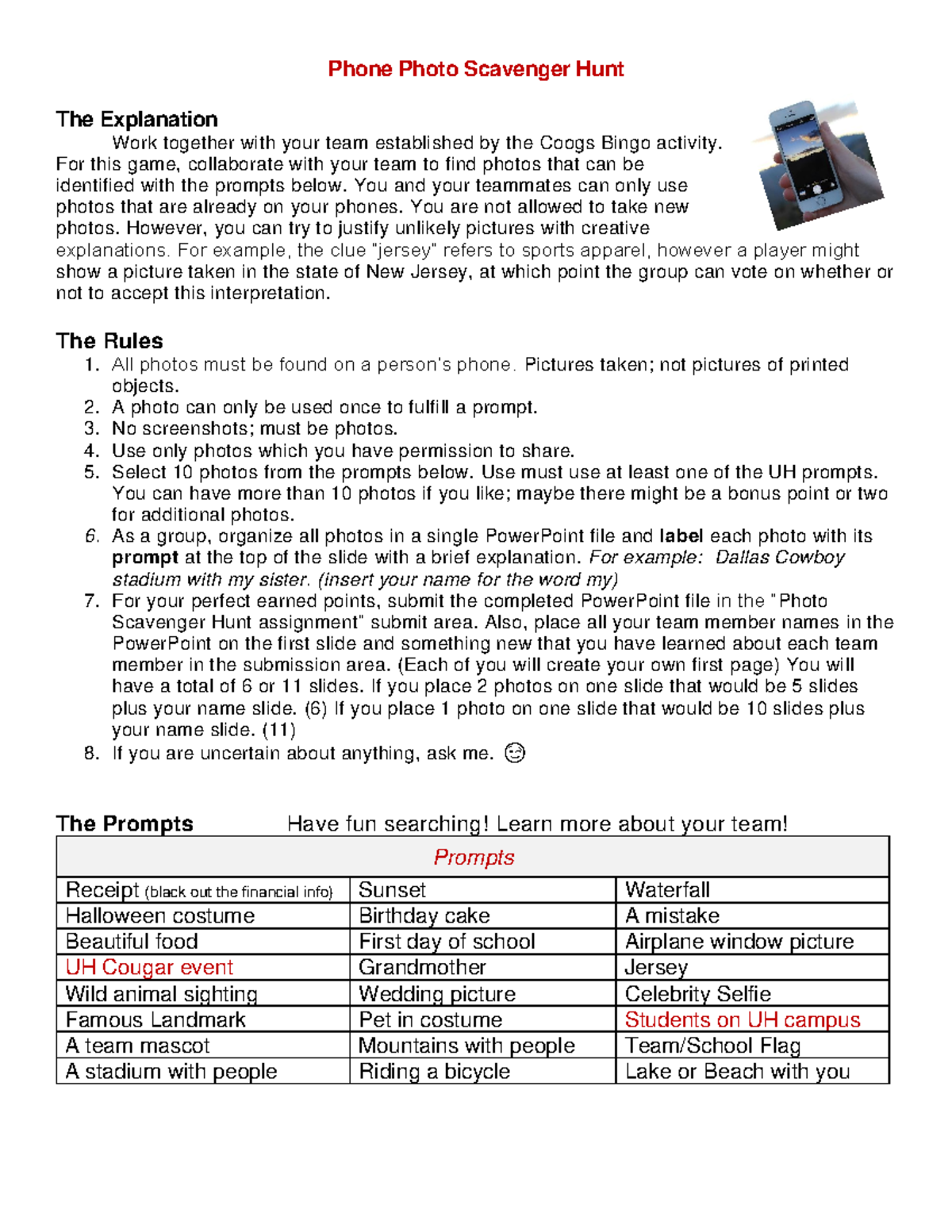 Photo Scavnger Hunt - Phone Photo Scavenger Hunt The Explanation Work ...