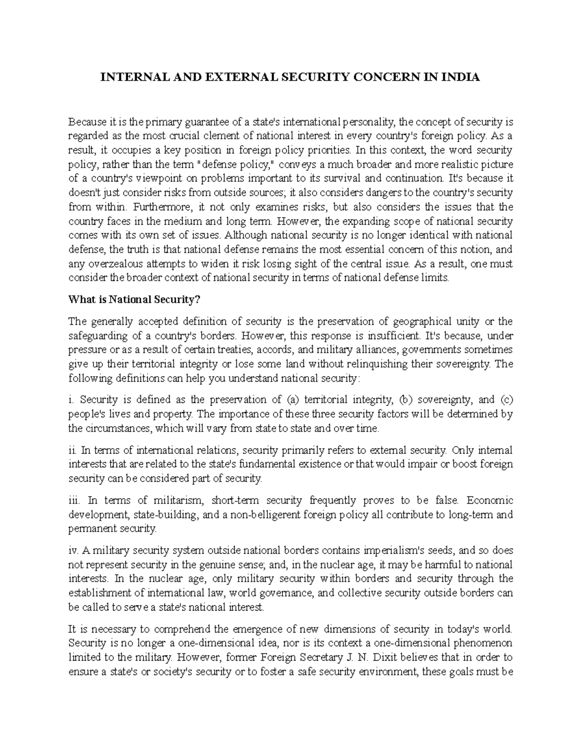 Internal And External Security Concern In India - INTERNAL AND EXTERNAL ...