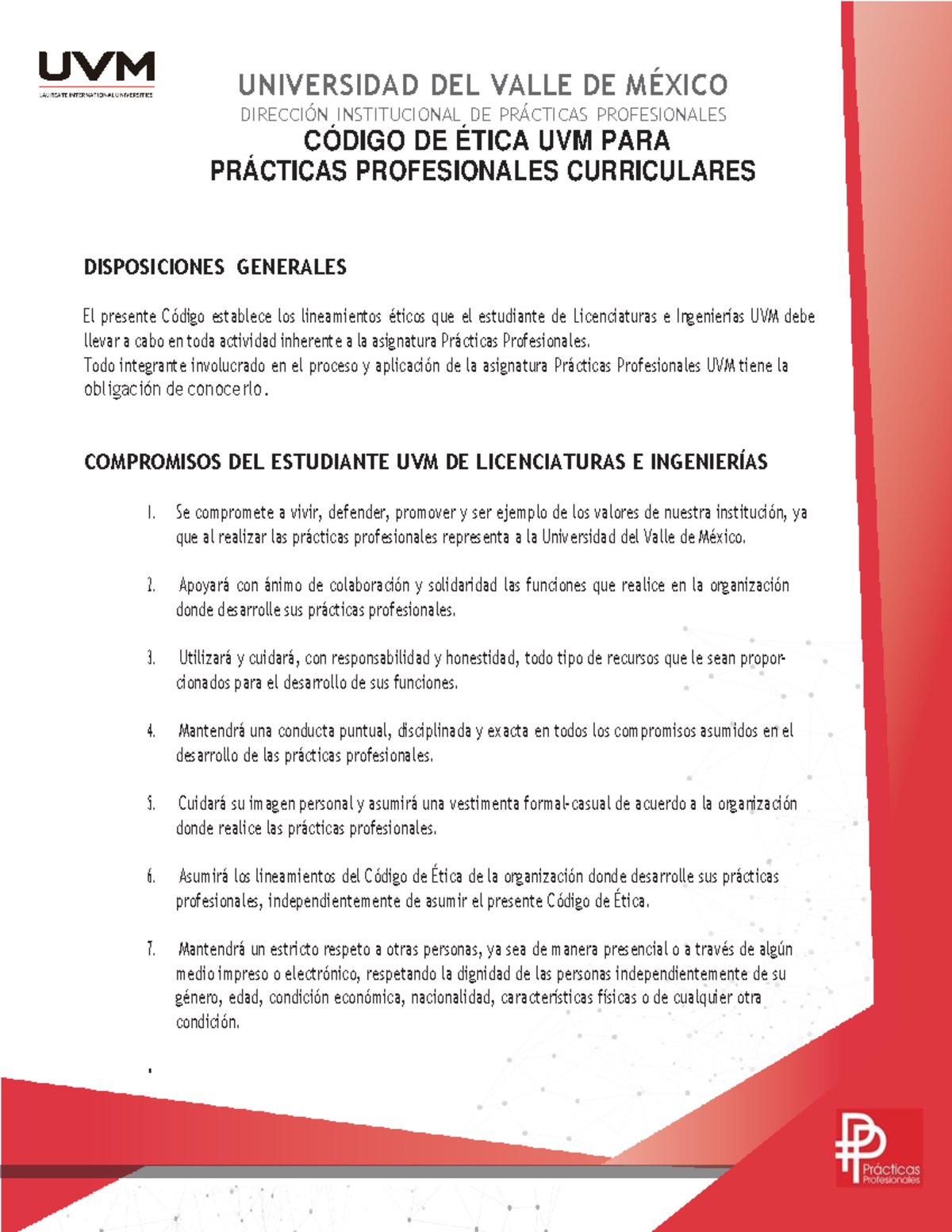 Codigo Etica Practicas Profesionales KMSL - UNIVERSIDAD DEL VALLE DE M ...