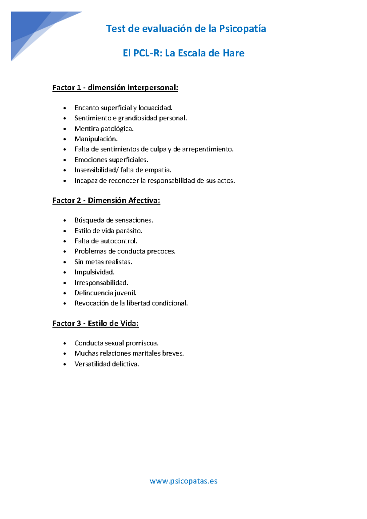 PCL R Escala de Hare - Práctica clínica - Test de evaluación de la ...