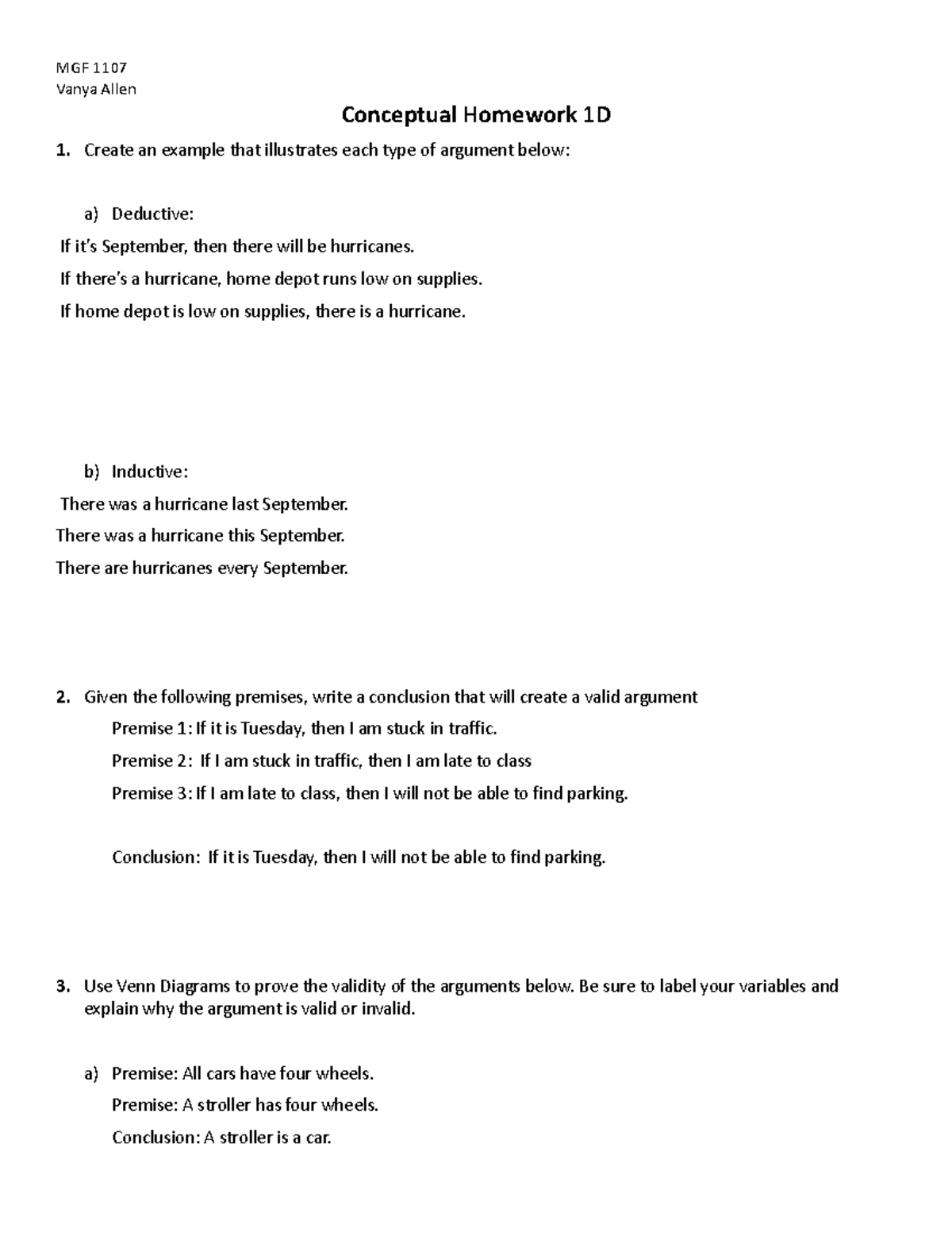 Conceptual HW 1D - MGF 1107 Vanya Allen Conceptual Homework 1D 1 ...