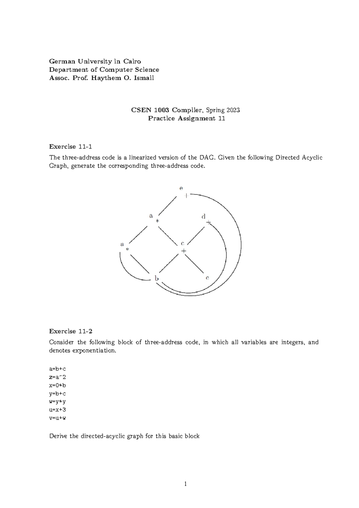 Sheet 11 - German University in Cairo Department of Computer Science ...