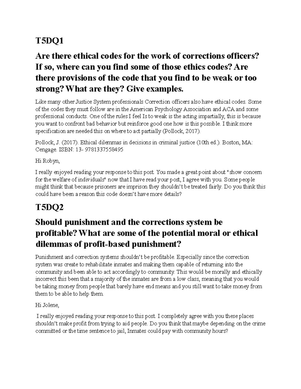 T5DQ1 - dsg - T5DQ Are there ethical codes for the work of corrections ...