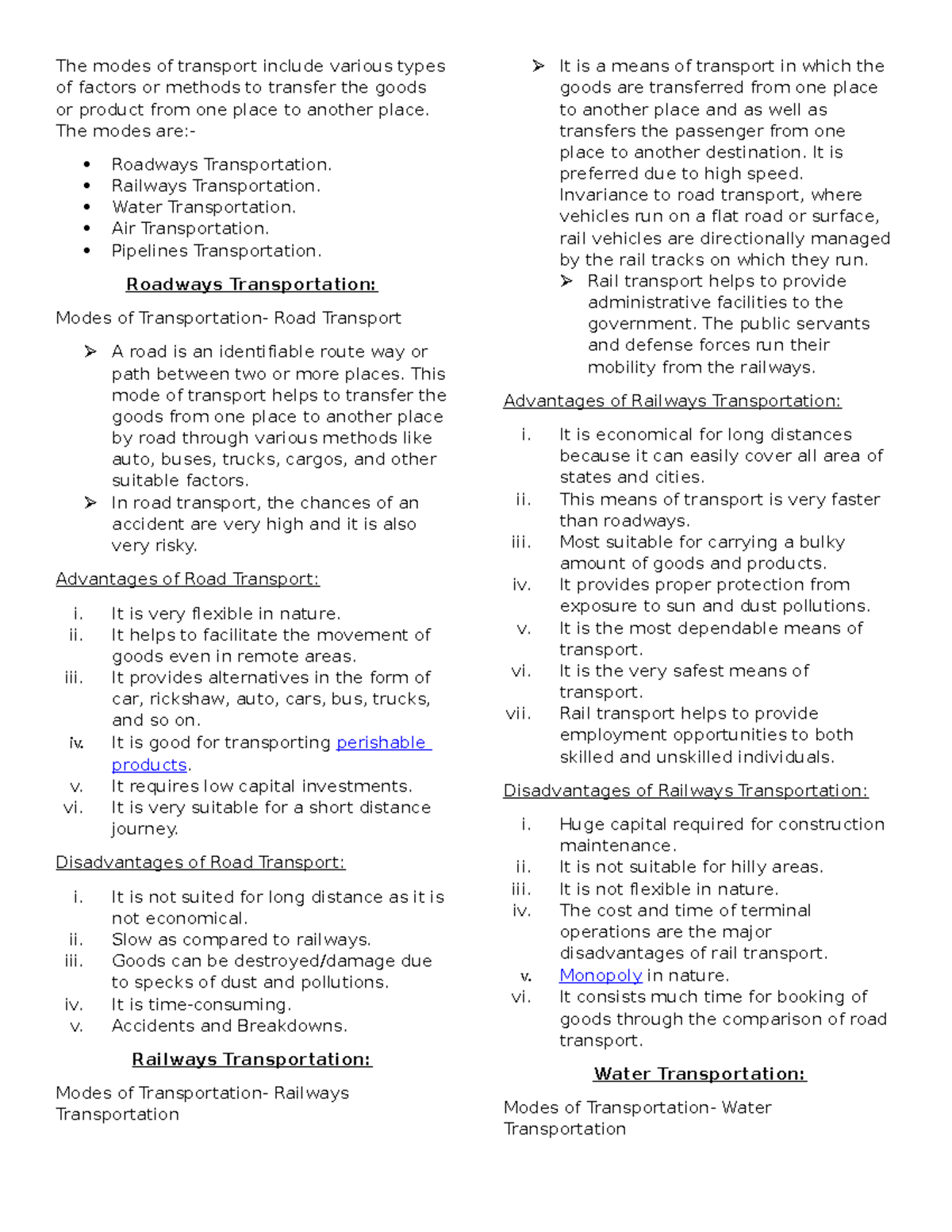 Different modes of transpo - The modes of transport include various ...