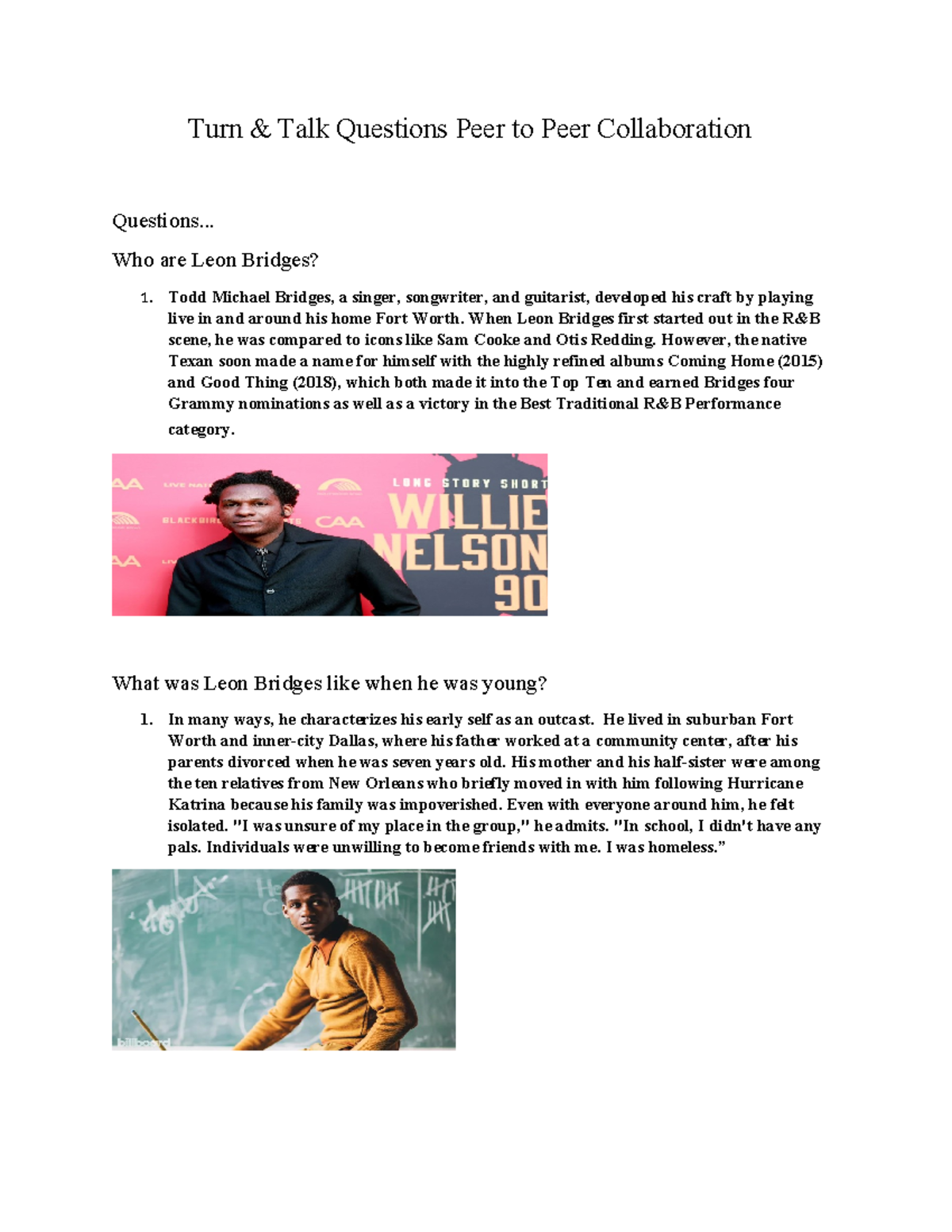 Turn & Talk Questions Peer to Peer Collaboration - Turn & Talk ...