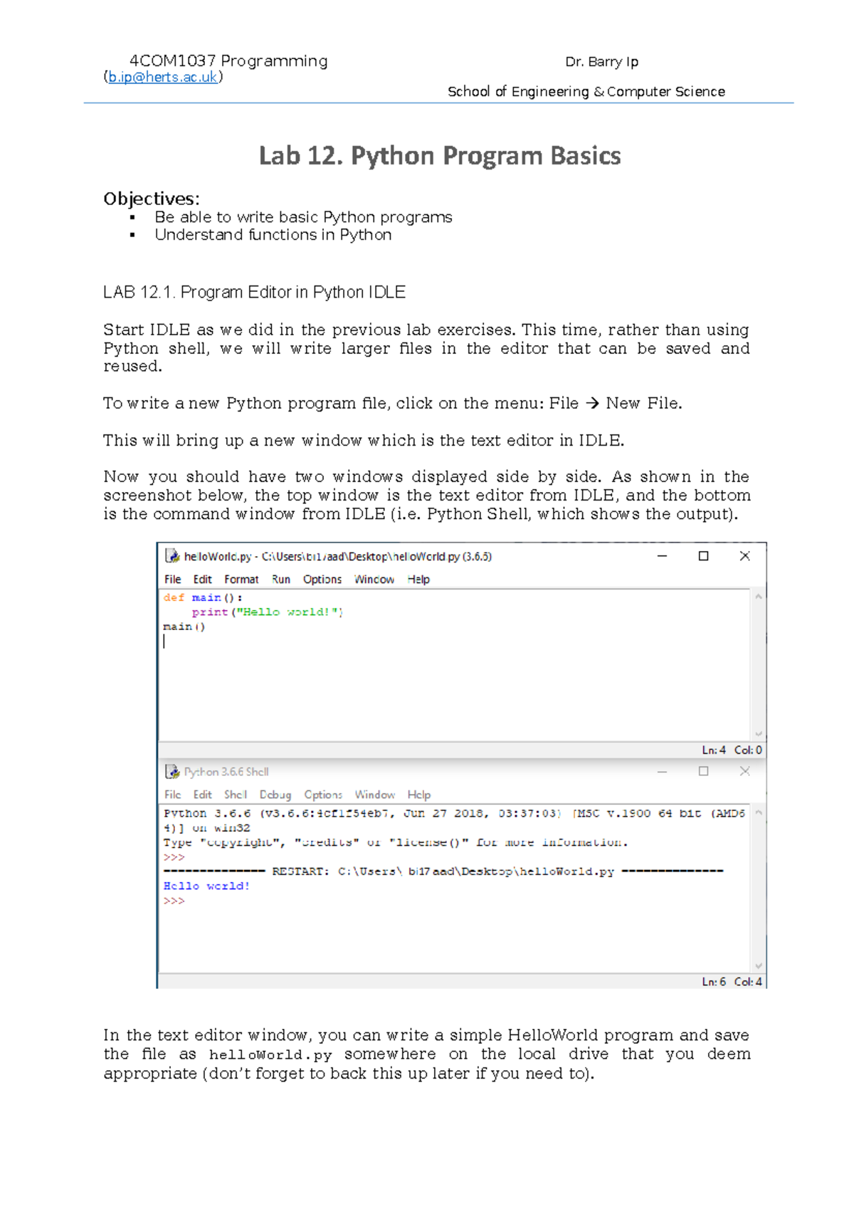 Lab 12. Program Basics - (b@herts.ac) School of Engineering & Computer ...