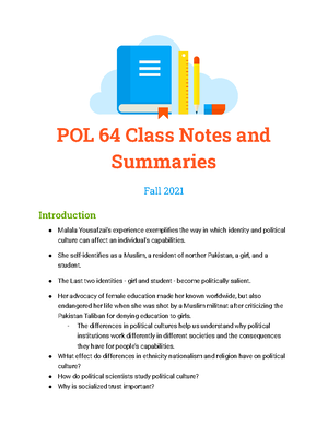 Class notes POL 64 Part 3 - POL 64 - Comparative Politics Fall 2021 Two ...