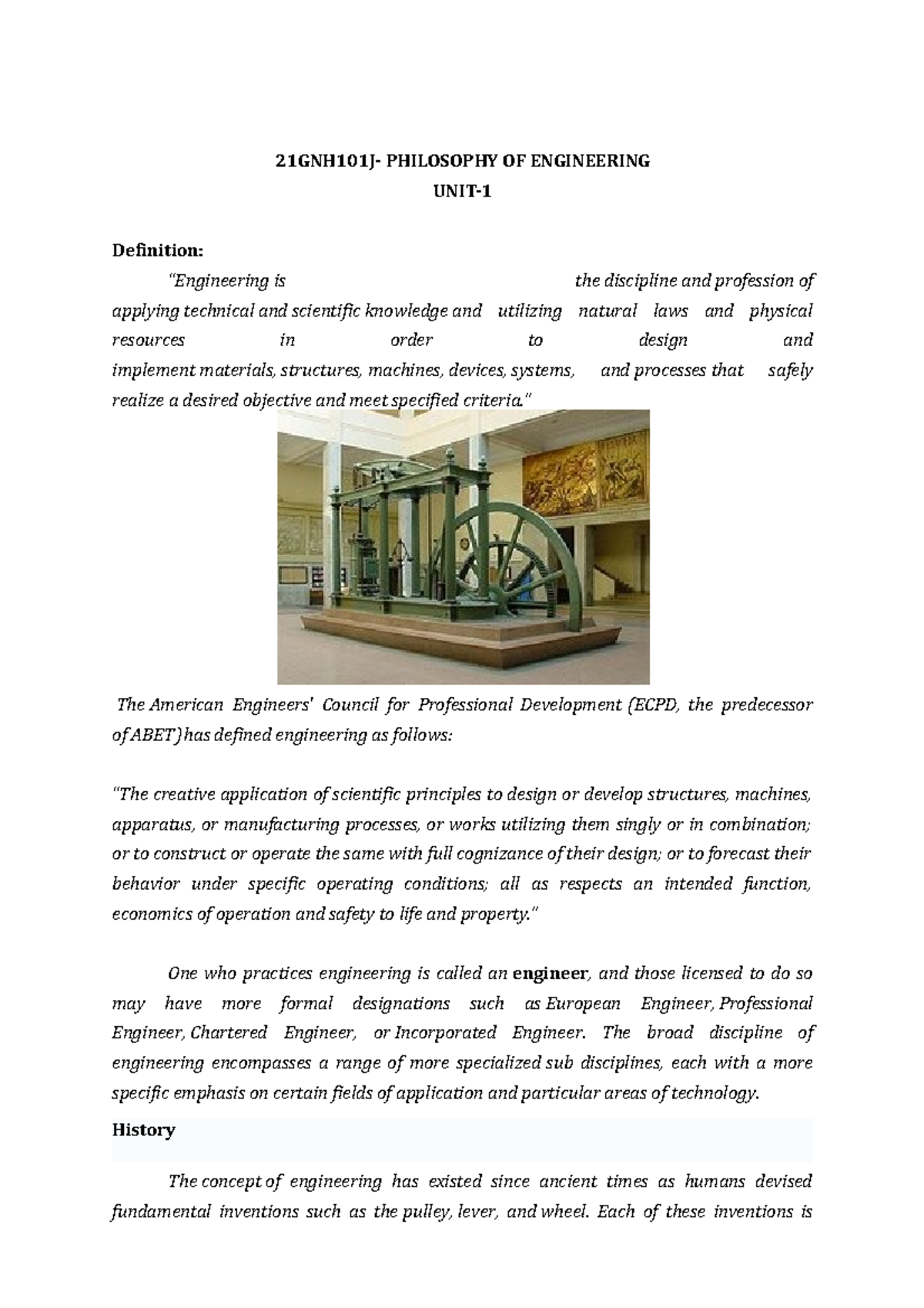 UNIT-I - 21GNH101J- PHILOSOPHY OF ENGINEERING UNIT- Definition ...