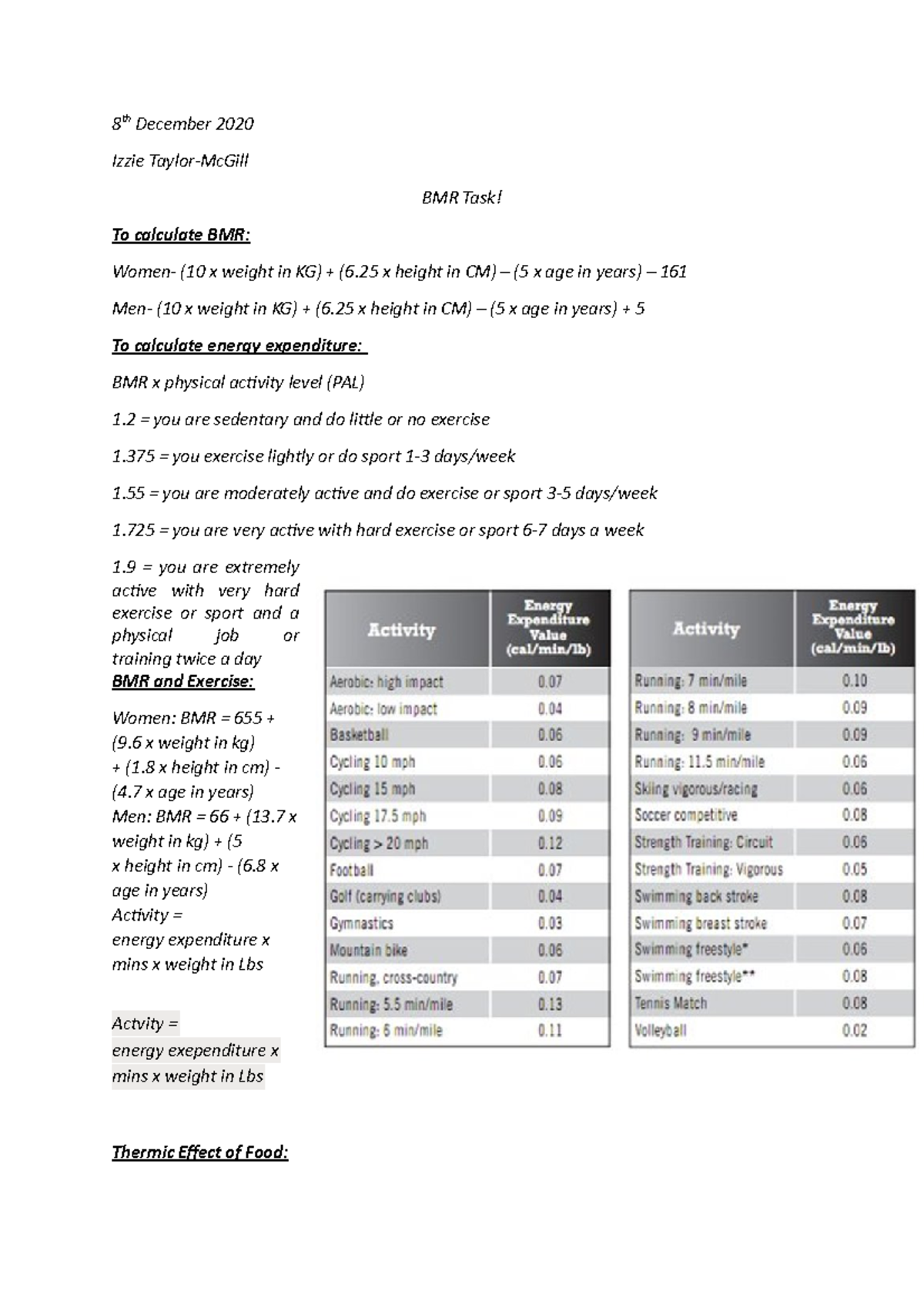 BMR TASK Sheet - hehehhehheh - 8 th December 2020 Izzie Taylor-McGill ...