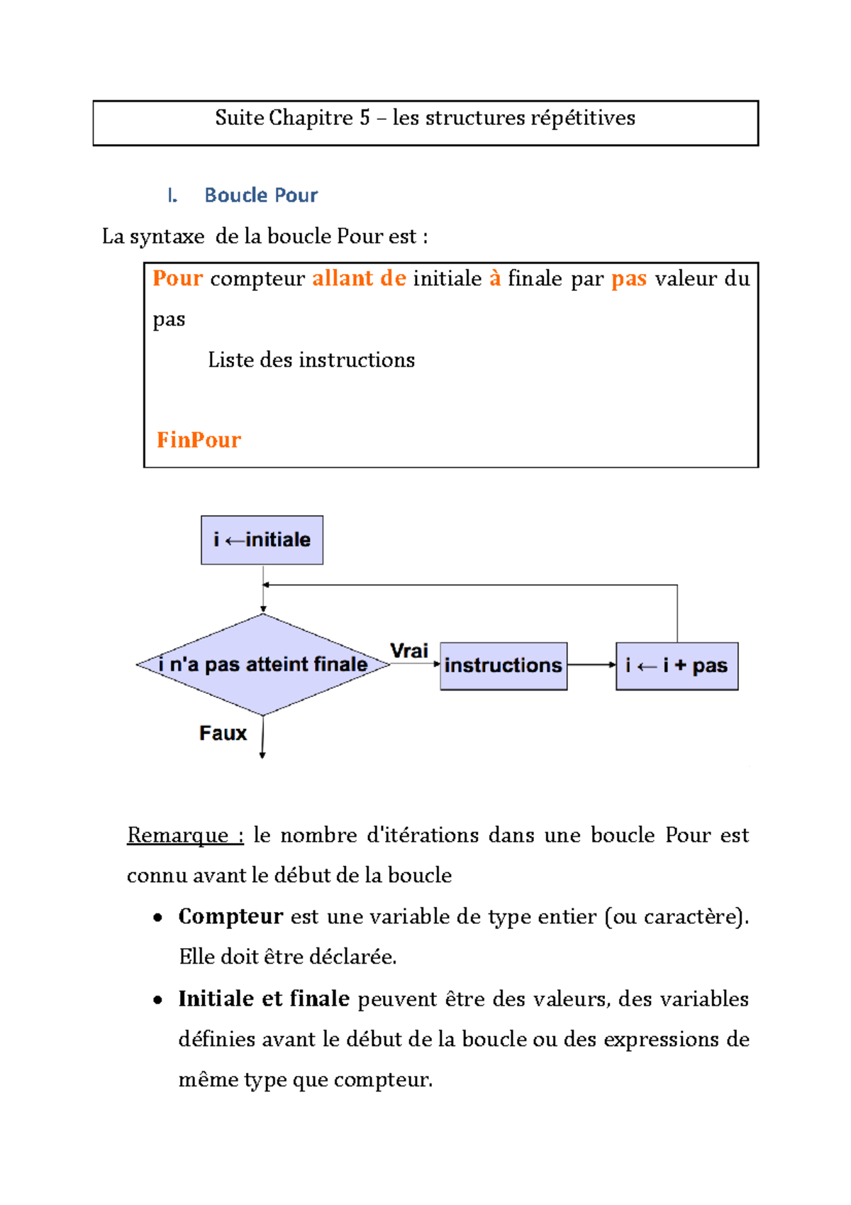 05 Les Structures Répétitives Pour Et Tantque Jusuqa Suite Chapitre 5 Les Structures