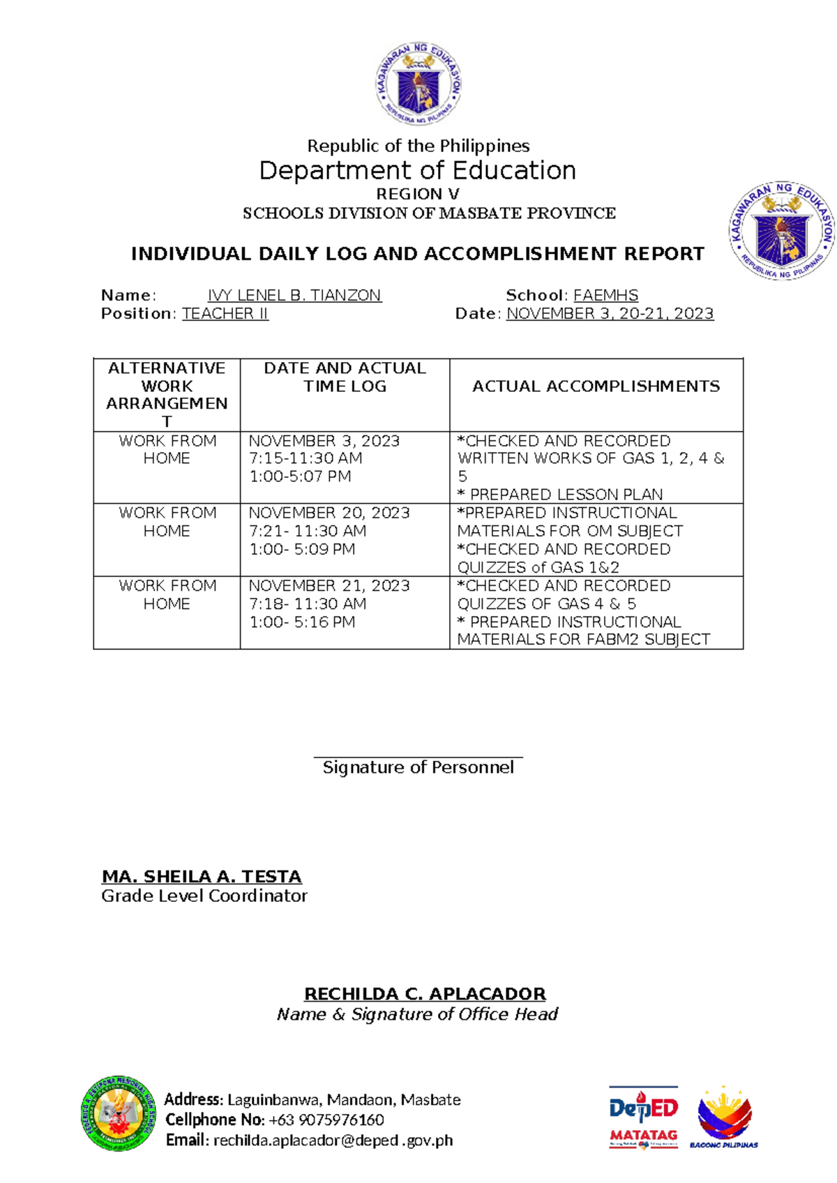 Idlar-Format - accomplishment report - Republic of the Philippines ...