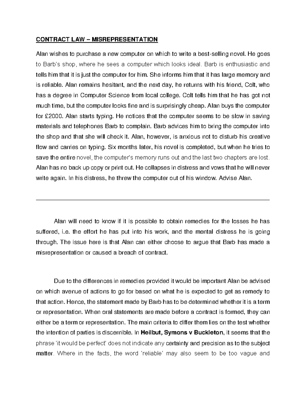 Contract Law - Misrepresentation - CONTRACT LAW – MISREPRESENTATION ...