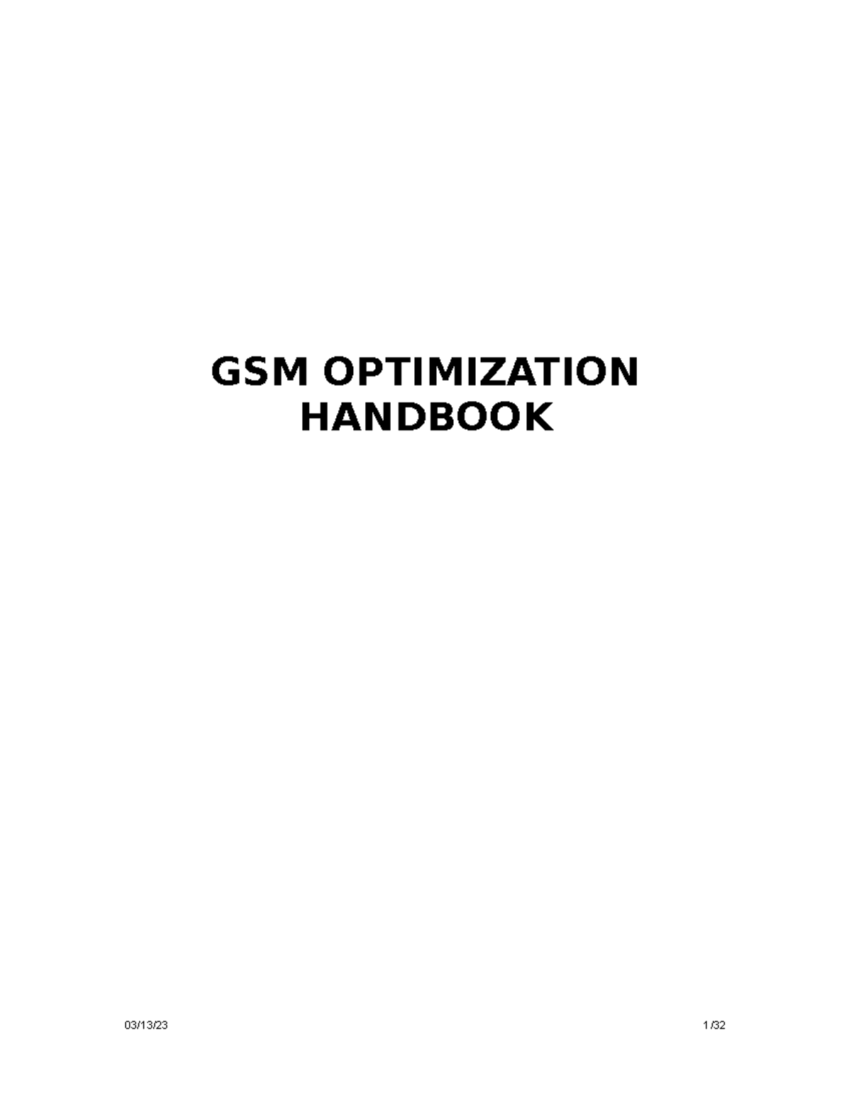 GSM Handbook - kỹ thuật lắp đặt - GSM OPTIMIZATION HANDBOOK 1. - Studocu