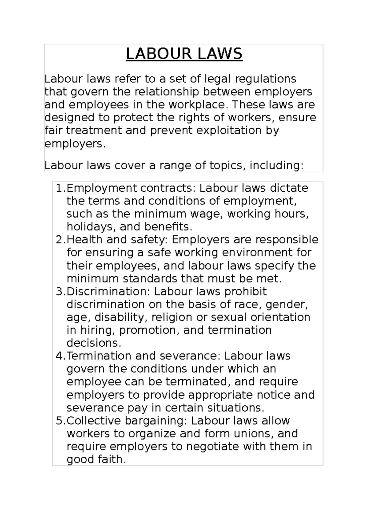 Labour laws - LABOUR LAWS Labour laws refer to a set of legal ...