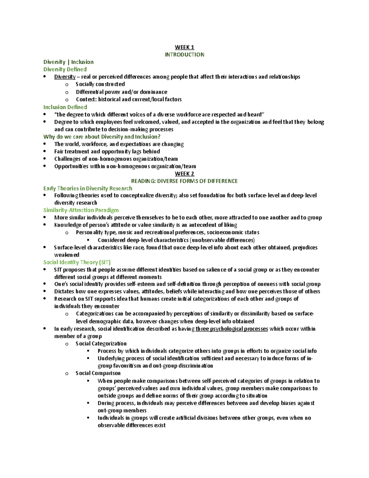4444 Notes - WEEK 1 INTRODUCTION Diversity | Inclusion Diversity ...