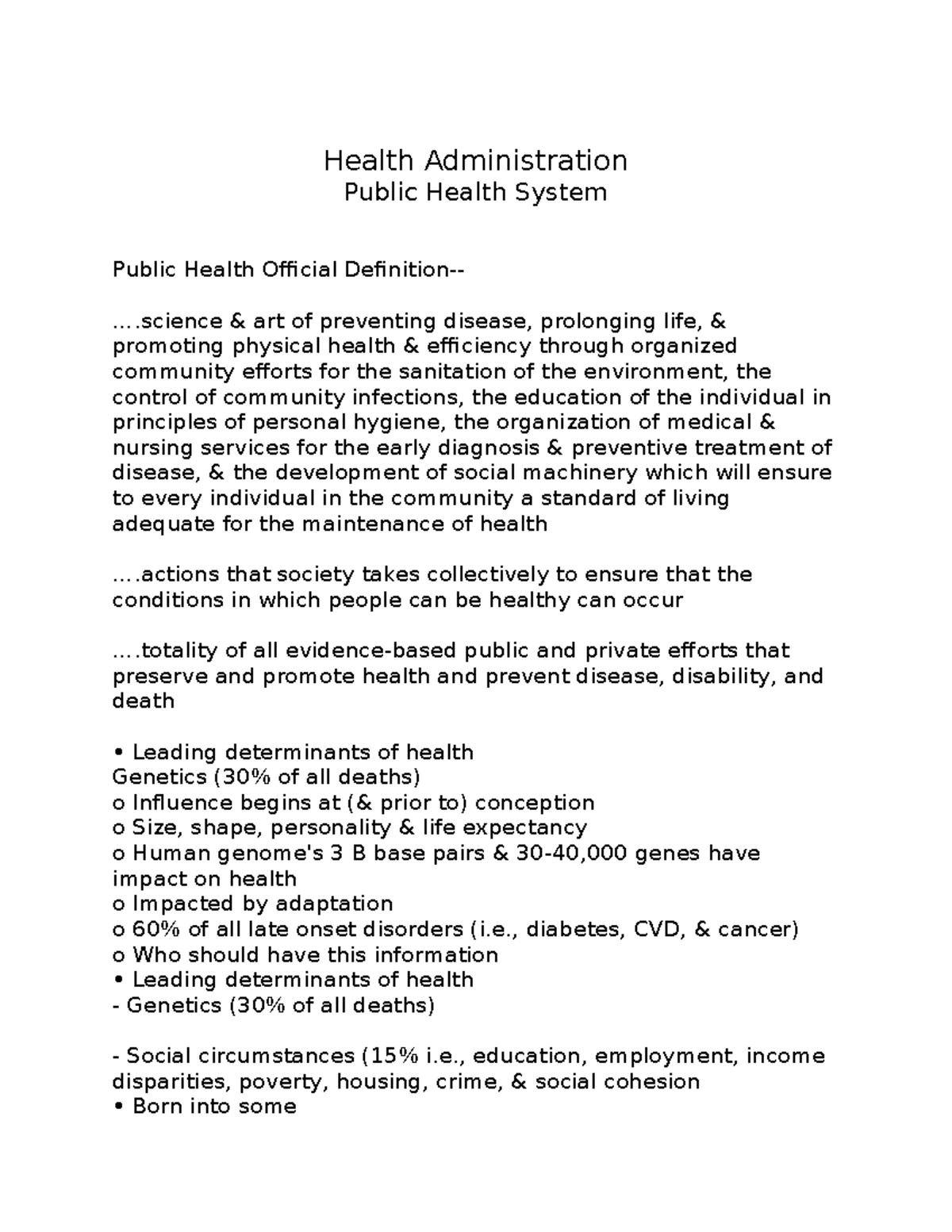 PHS Lecture Notes - Health Administration Public Health System Public ...