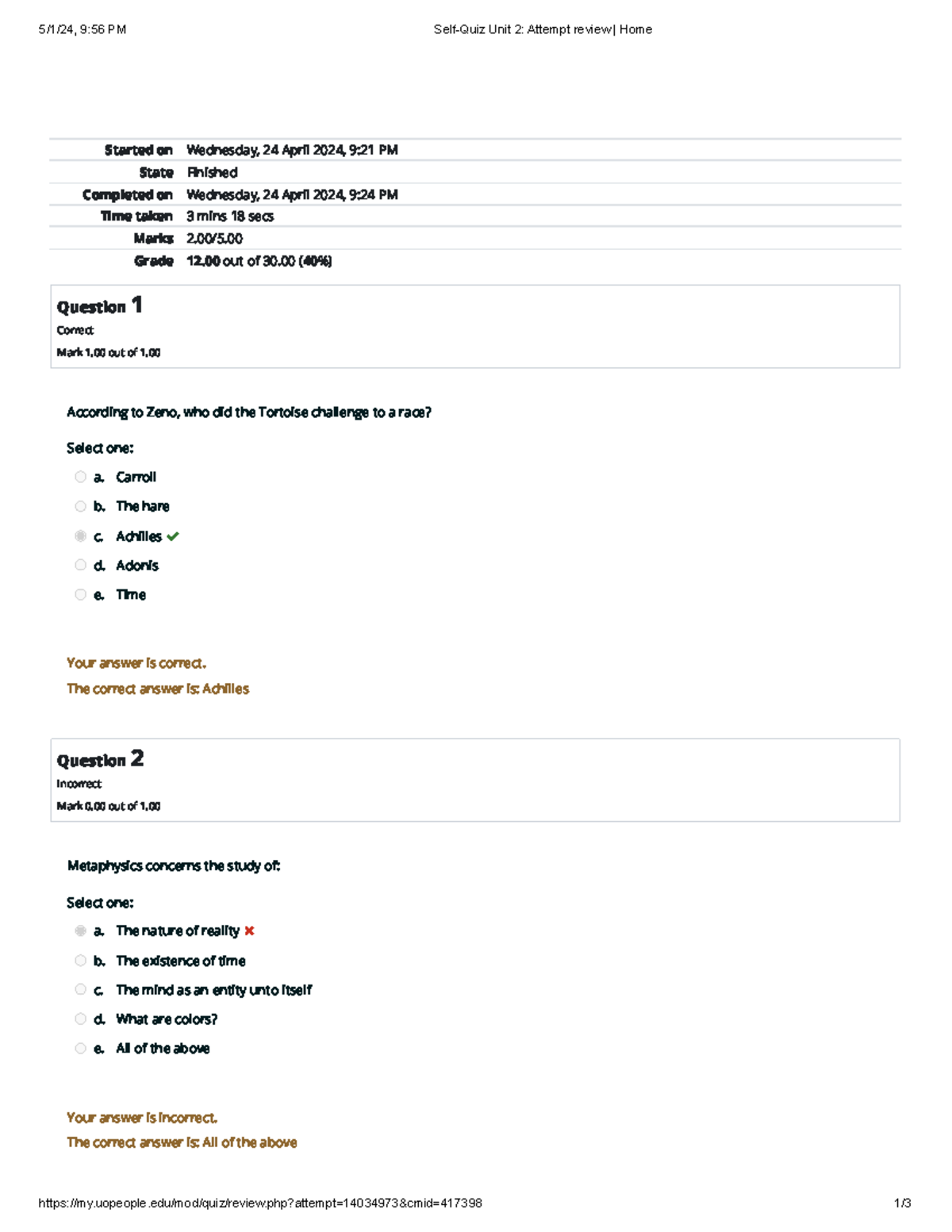 Self Quiz Unit 2 Attempt Review Home Started On Wednesday 24 April 2024 9 21 Pm State