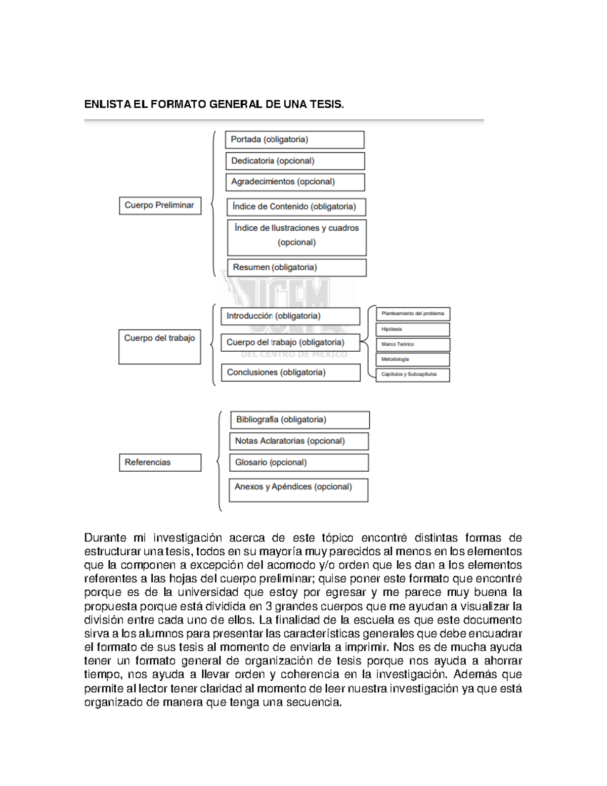 Formato general de tesis - ENLISTA EL FORMATO GENERAL DE UNA TESIS ...