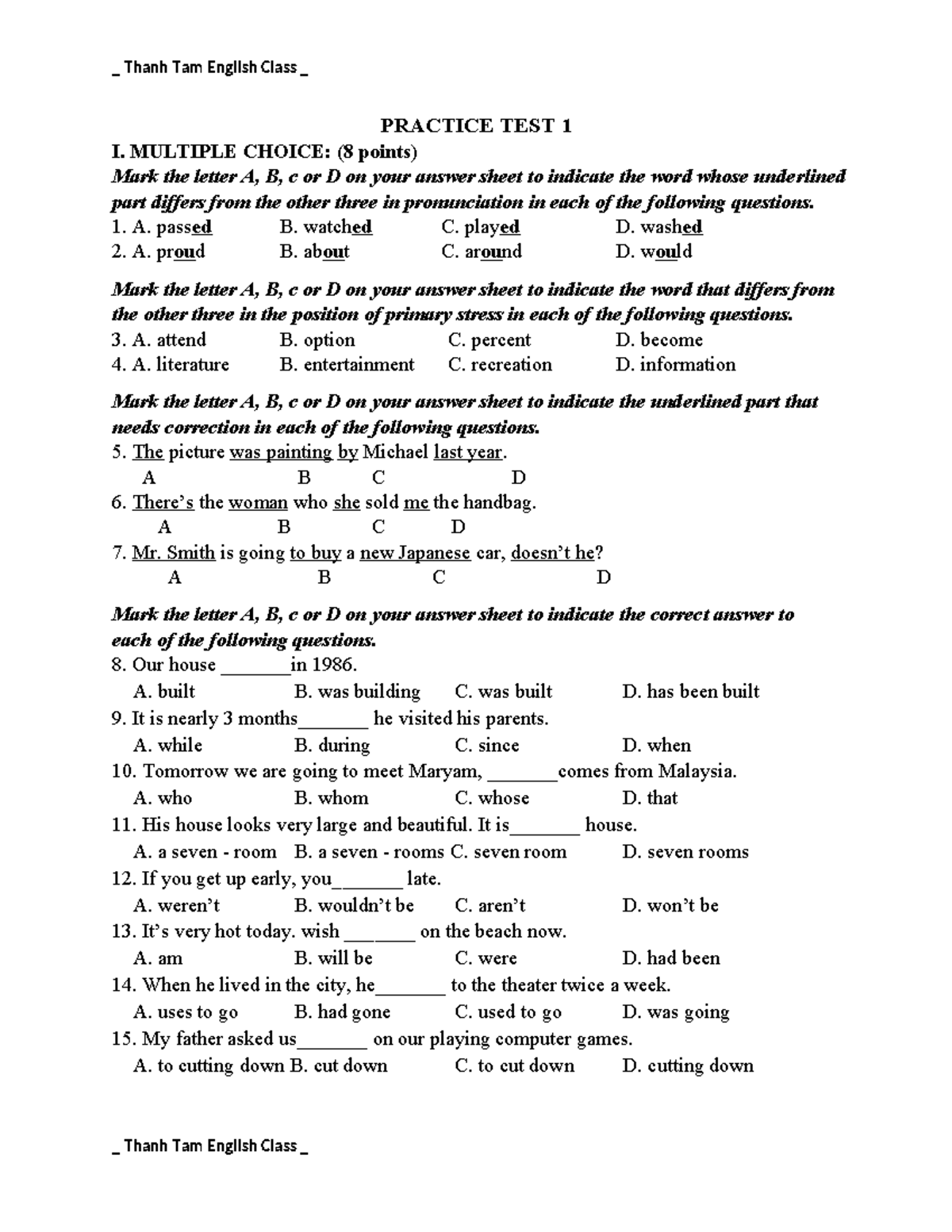 Practice TEST 1 - - Studocu