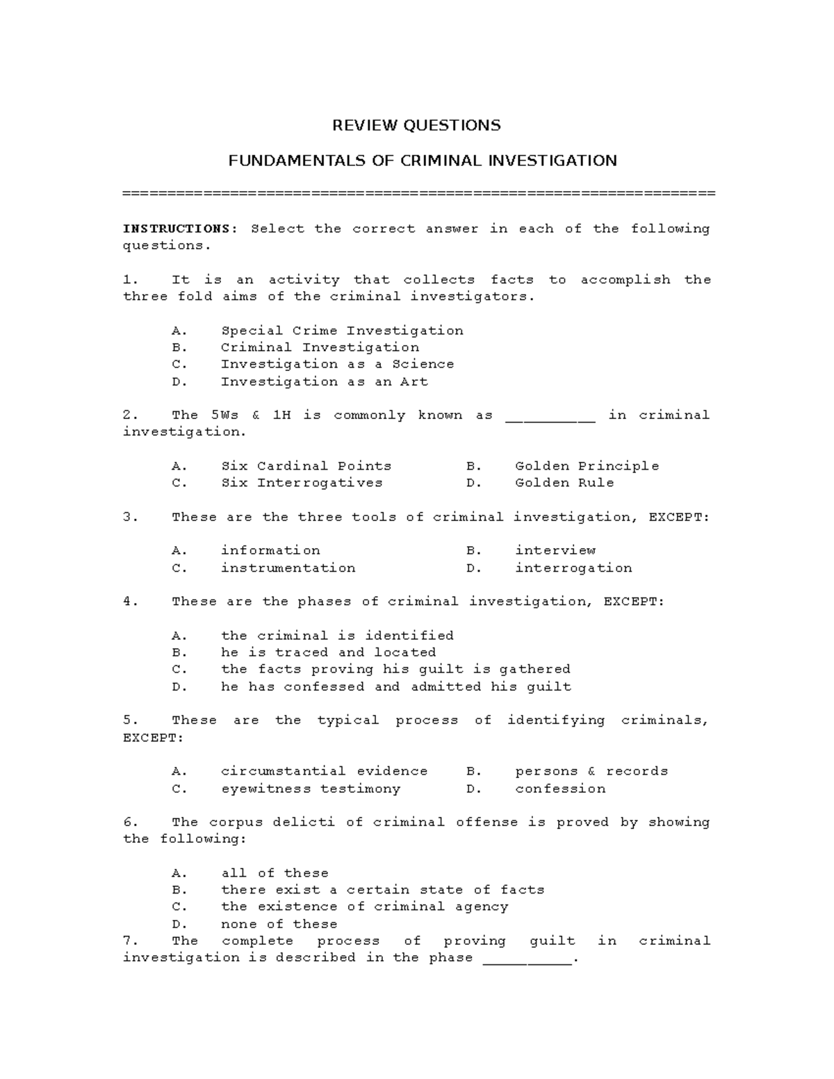 Q and A part 1 - Notes - REVIEW QUESTIONS FUNDAMENTALS OF CRIMINAL ...