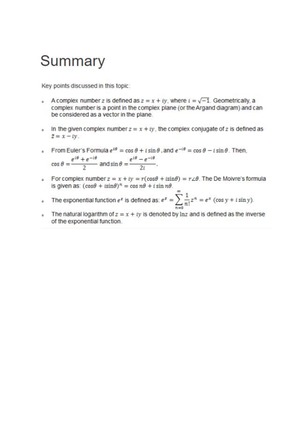 Summary Complex analysis - IE2107 - Studocu