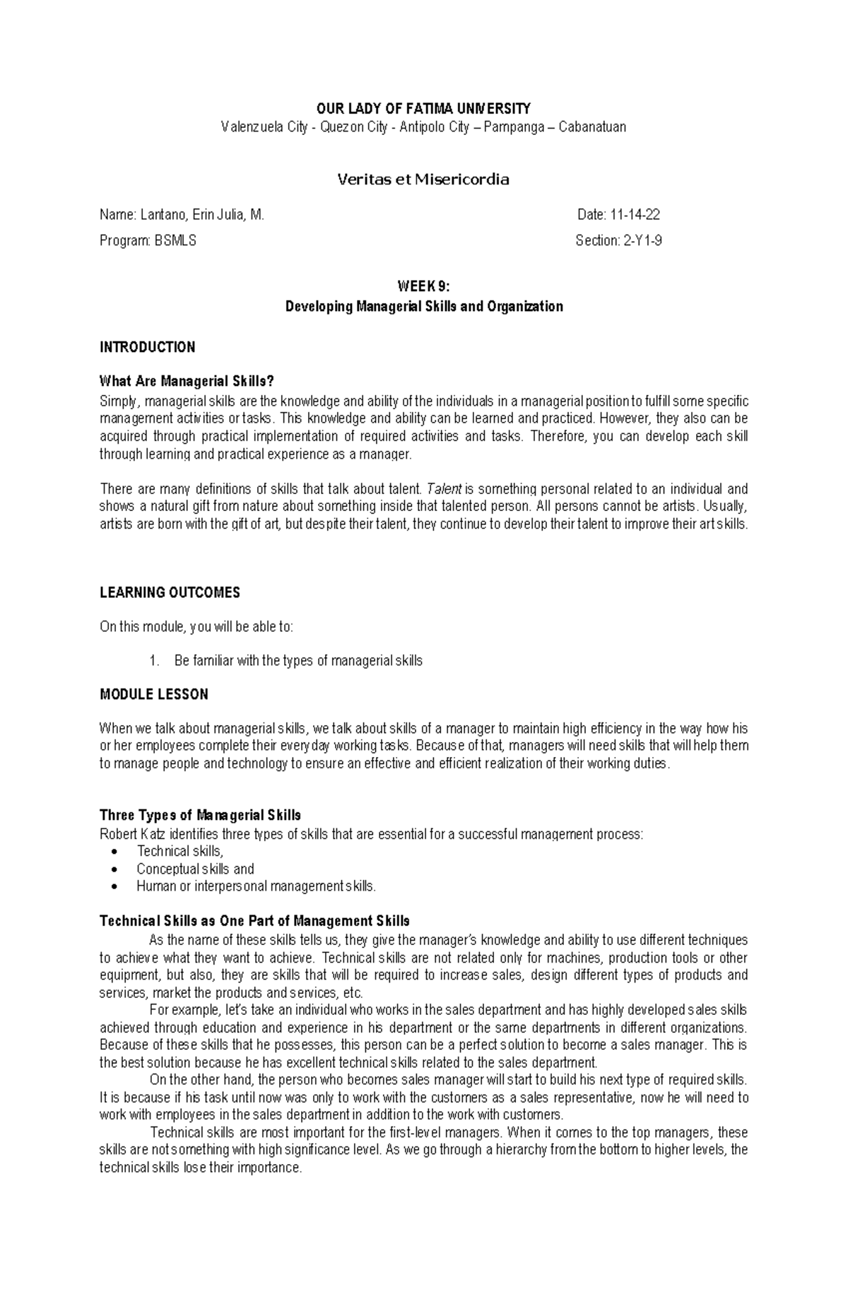 VM211 Module 9 Developing Managerial Skills and Organization ( Virtual ...
