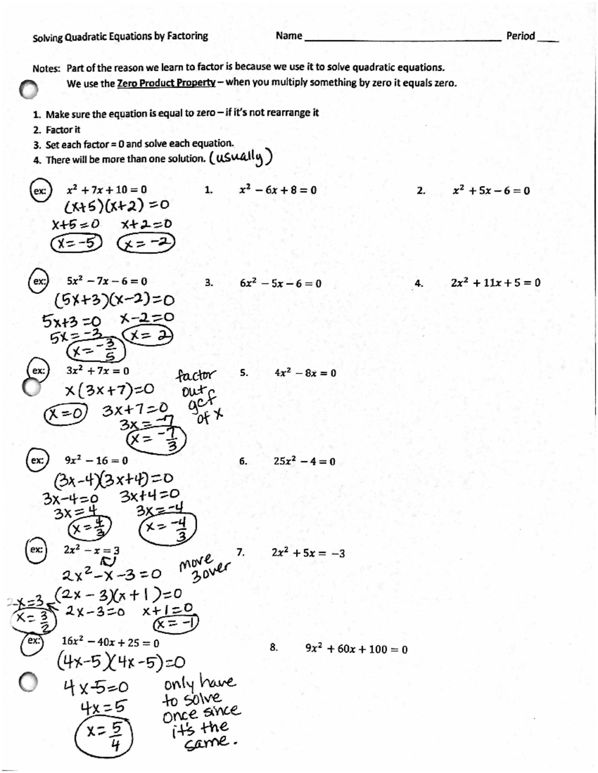 Solving Quadratics by Factoring WS - cive321 - Studocu