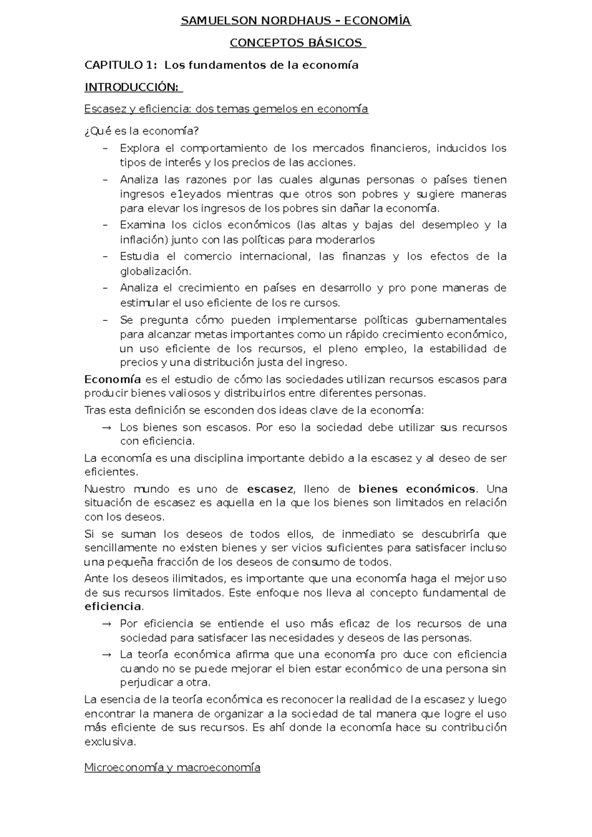 Resuemen libro - SAMUELSON NORDHAUS – ECONOMÍA CONCEPTOS BÁSICOS CAPITULO 1: Los fundamentos de ...