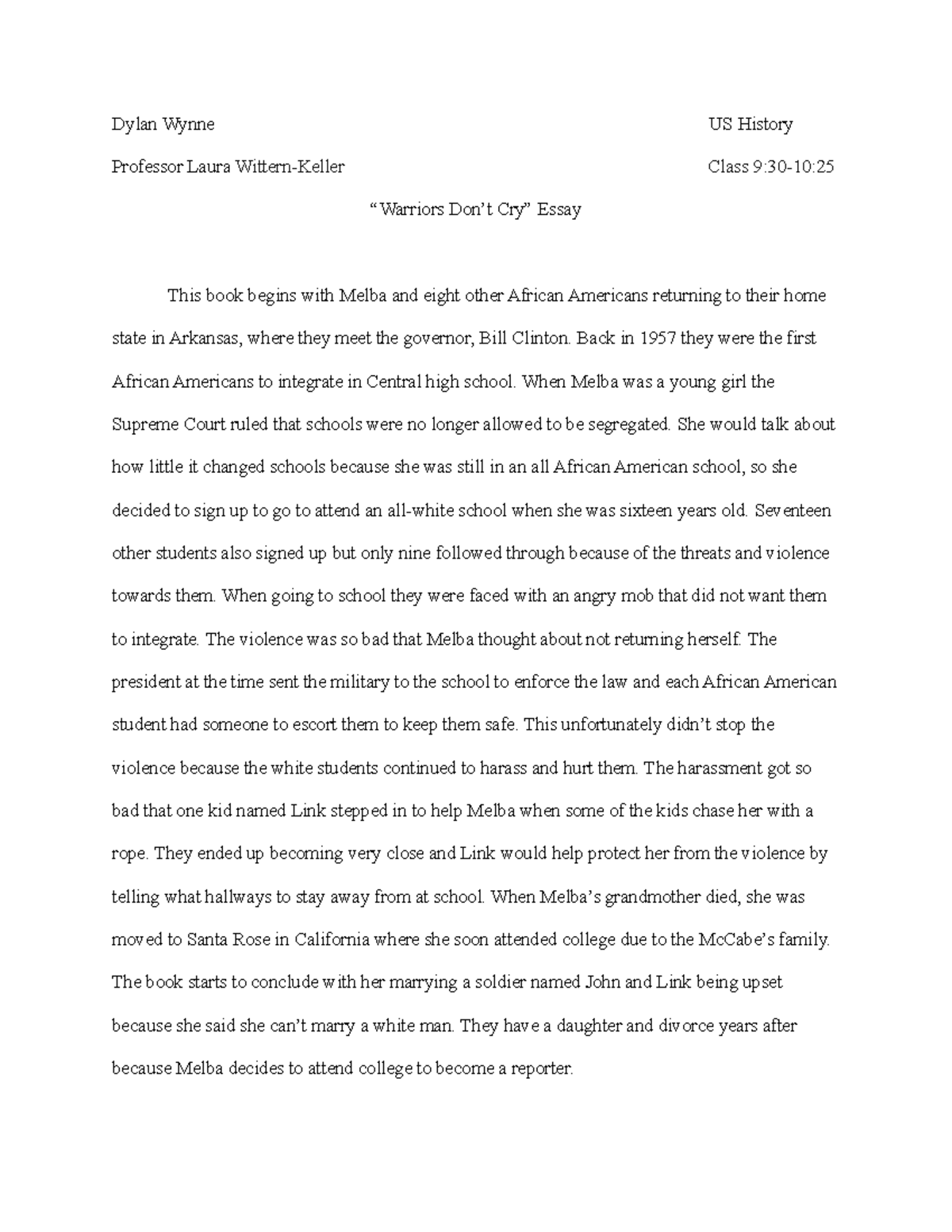 History - Dylan Wynne US History Professor Laura Wittern-Keller Class 9 ...