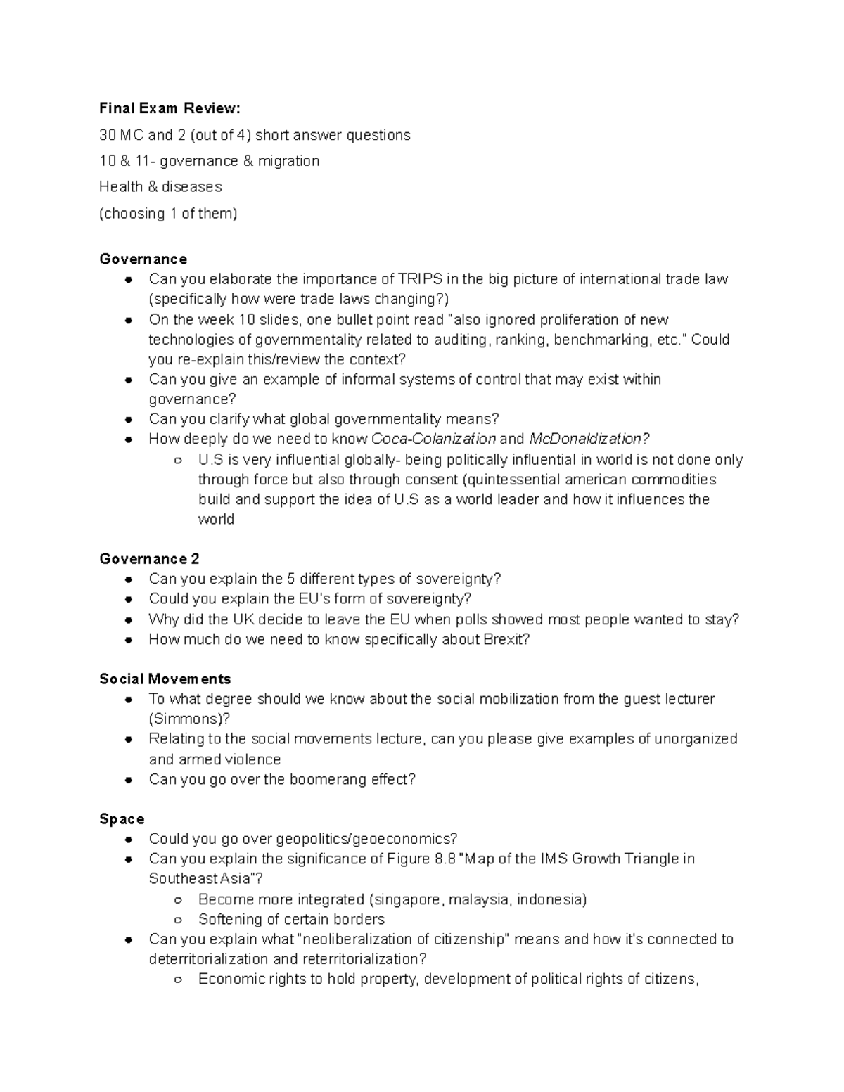Copy of Final Exam Review IS101 - Final Exam Review: 30 MC and 2 (out ...