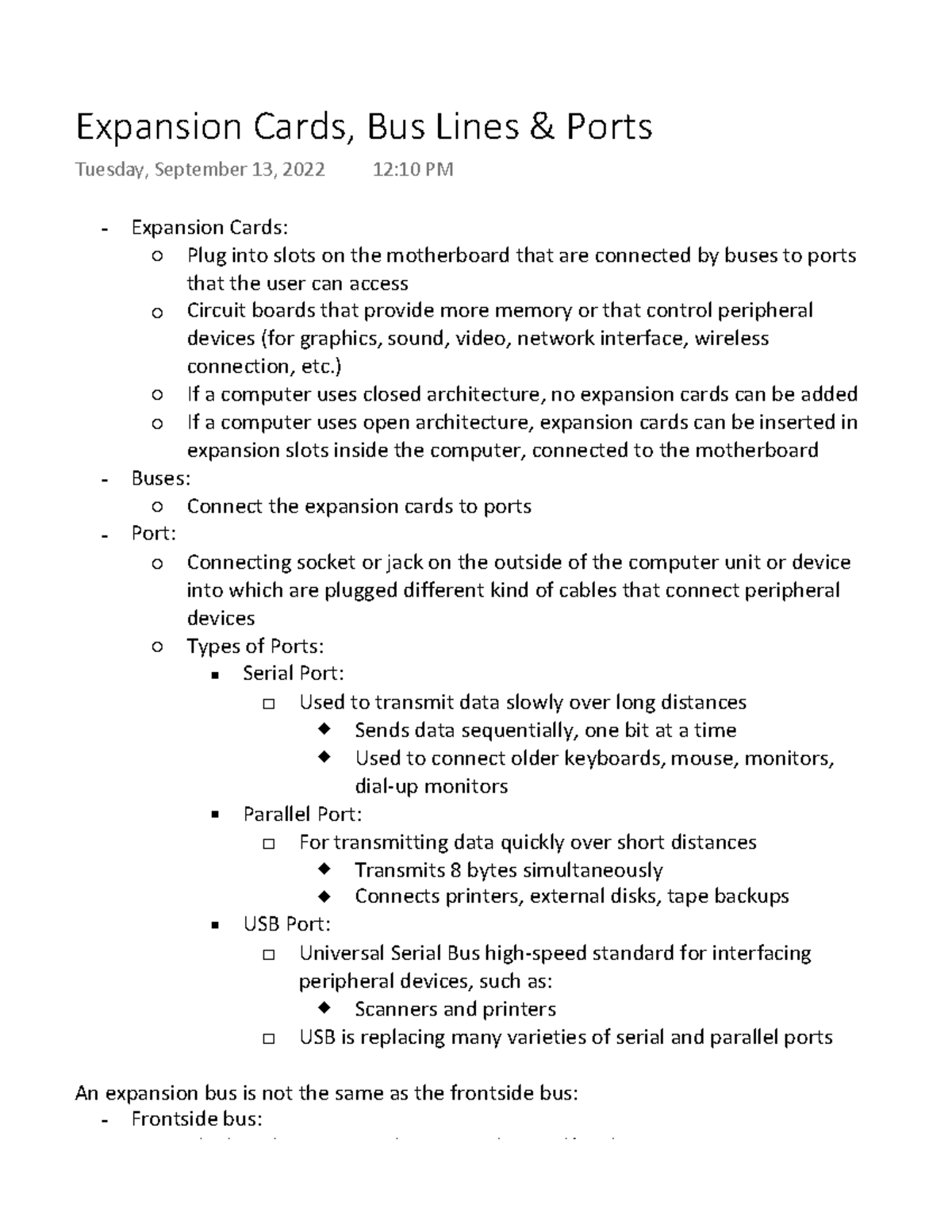 Unit 2 Notes - Expansion Cards: Plug into slots on the motherboard that ...
