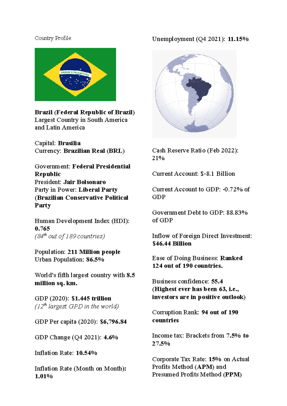Country Profile - Just don't copy it entirely - Country Profile Brazil ...