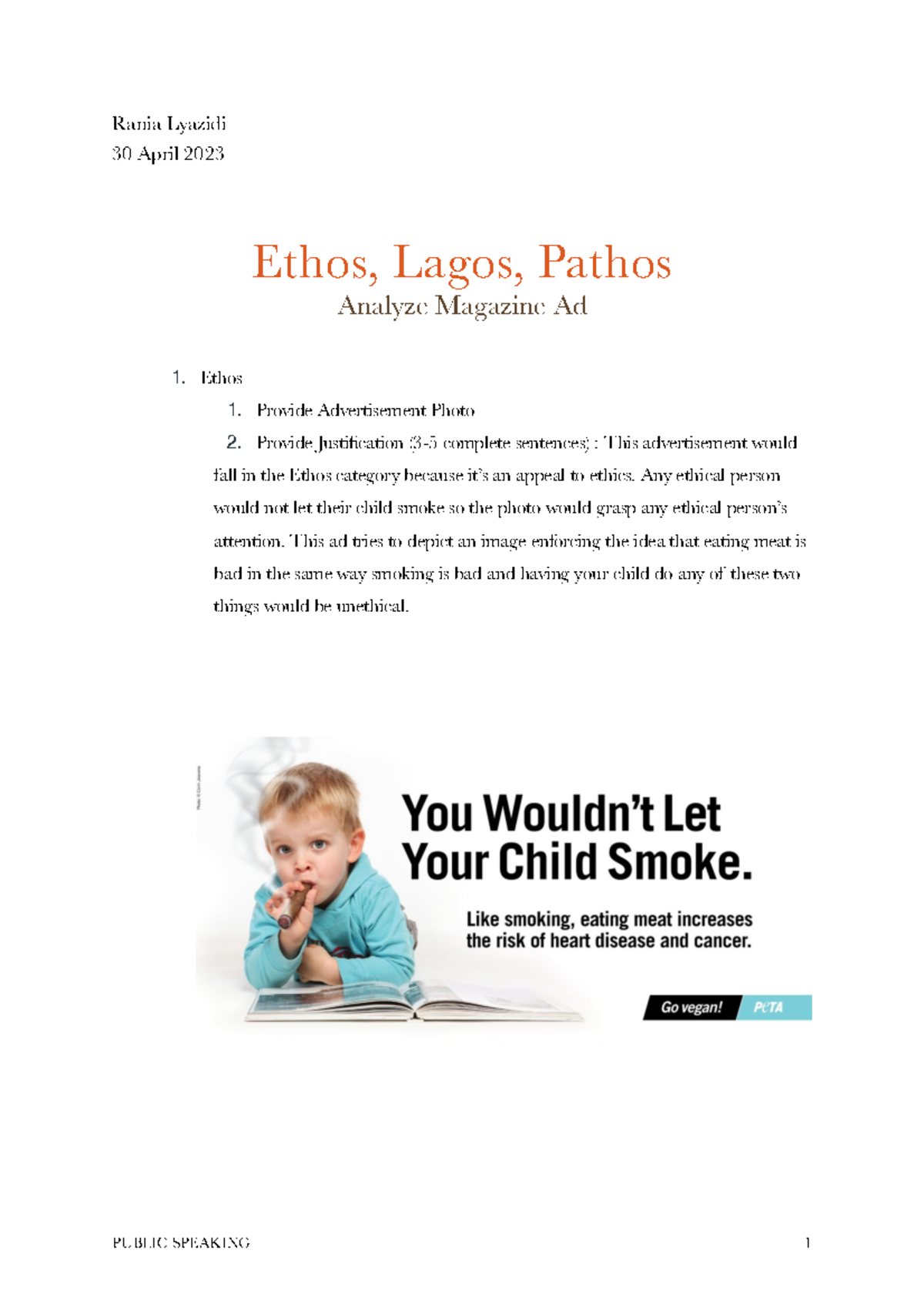 Ethos, Lagos, Pathos Analyze Magazine Ad - Rania Lyazidi 30 April 2023 ...