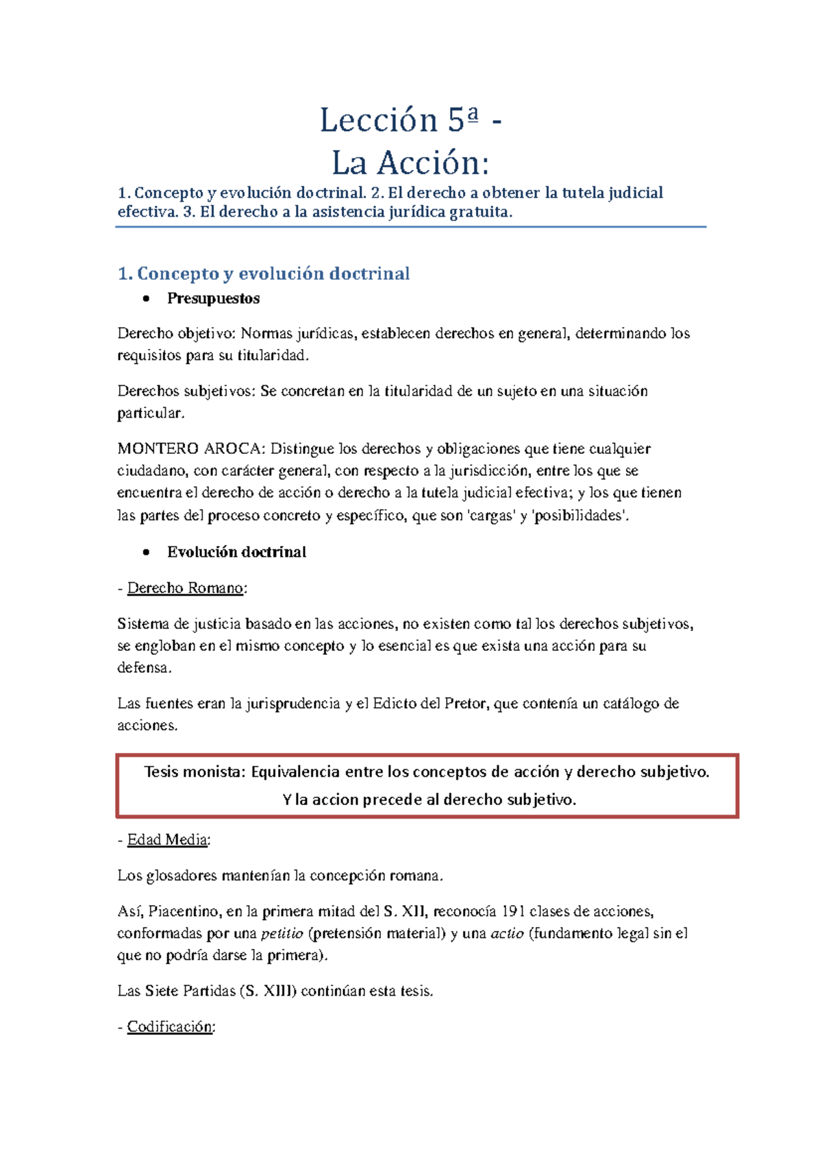 Tema 5 - La acción - Derecho Procesal I - Lección 5ª - La Acción: 1 ...