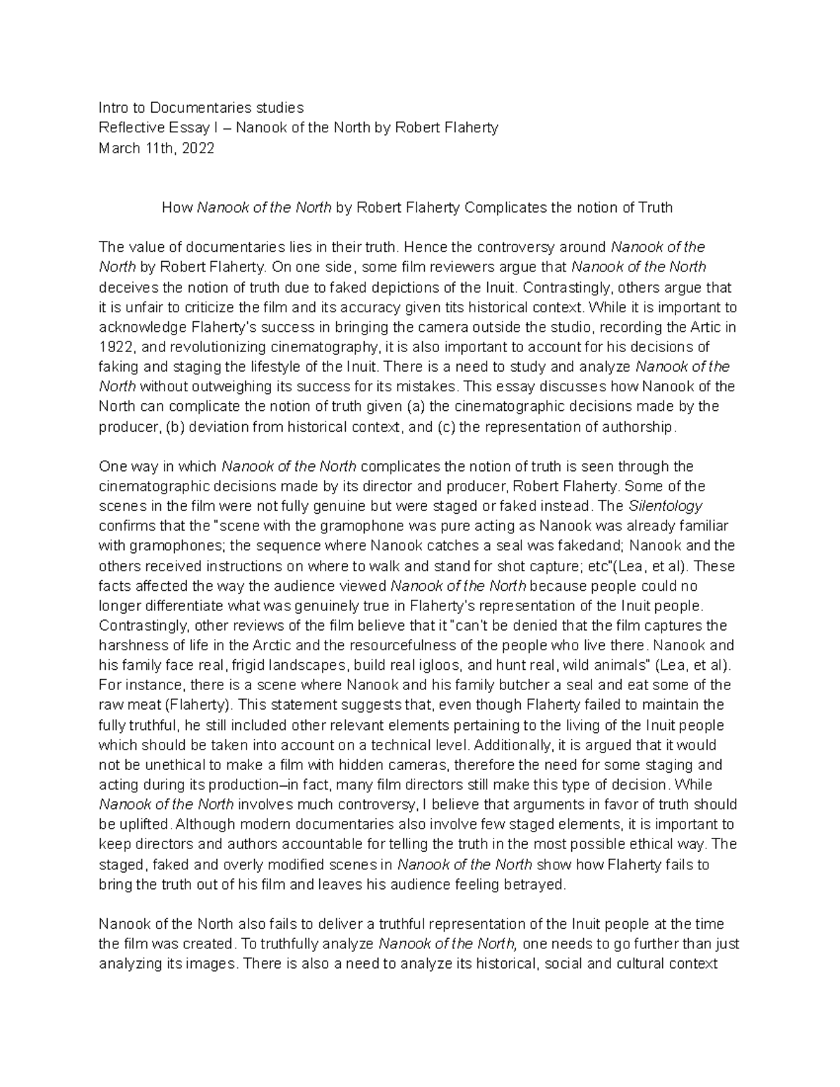 DS.Essay I.CI(03.11.22) - Intro to Documentaries studies Reflective ...
