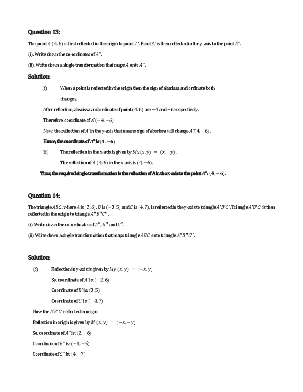Concise 10 Reflection [Part 2] - Question 13 : The point ý (4,6) is ...