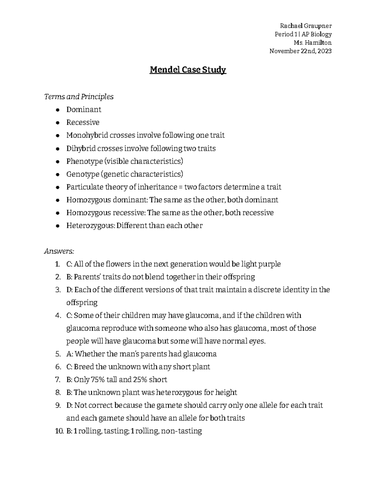 APB Mendel Case-Study - Rachael Graupner Period 1 | AP Biology Ms ...