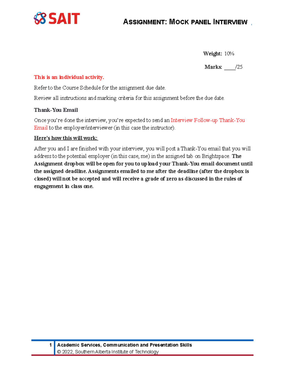 How to write a follow up email after your interview - ASSIGNMENT: MOCK PANEL INTERVIEW Weight ...