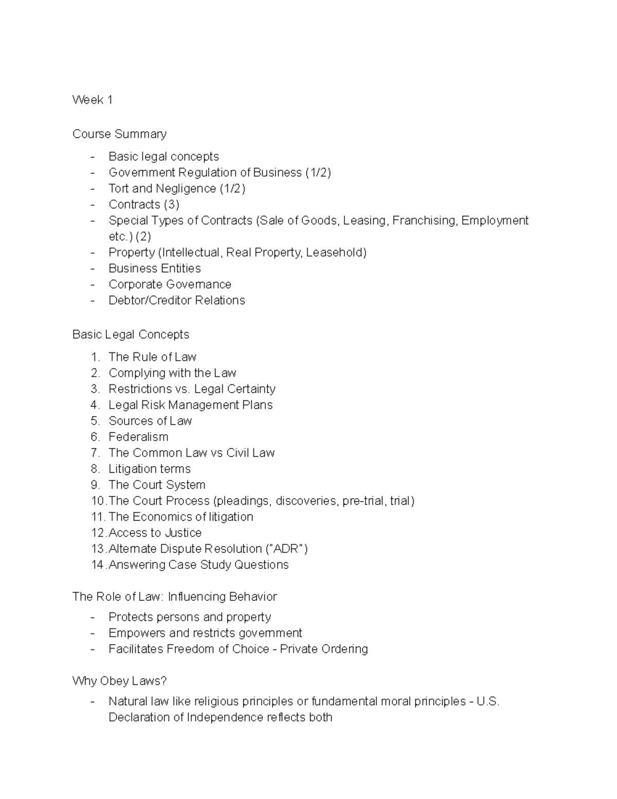 4SD3 Notes CH 1-7 - Week 1 Course Summary - Basic legal concepts ...