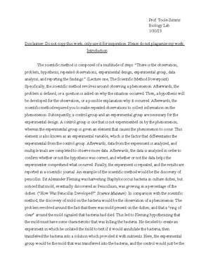 Biology 101 Scientific Method (Materials and Methods) - Prof. Toole ...