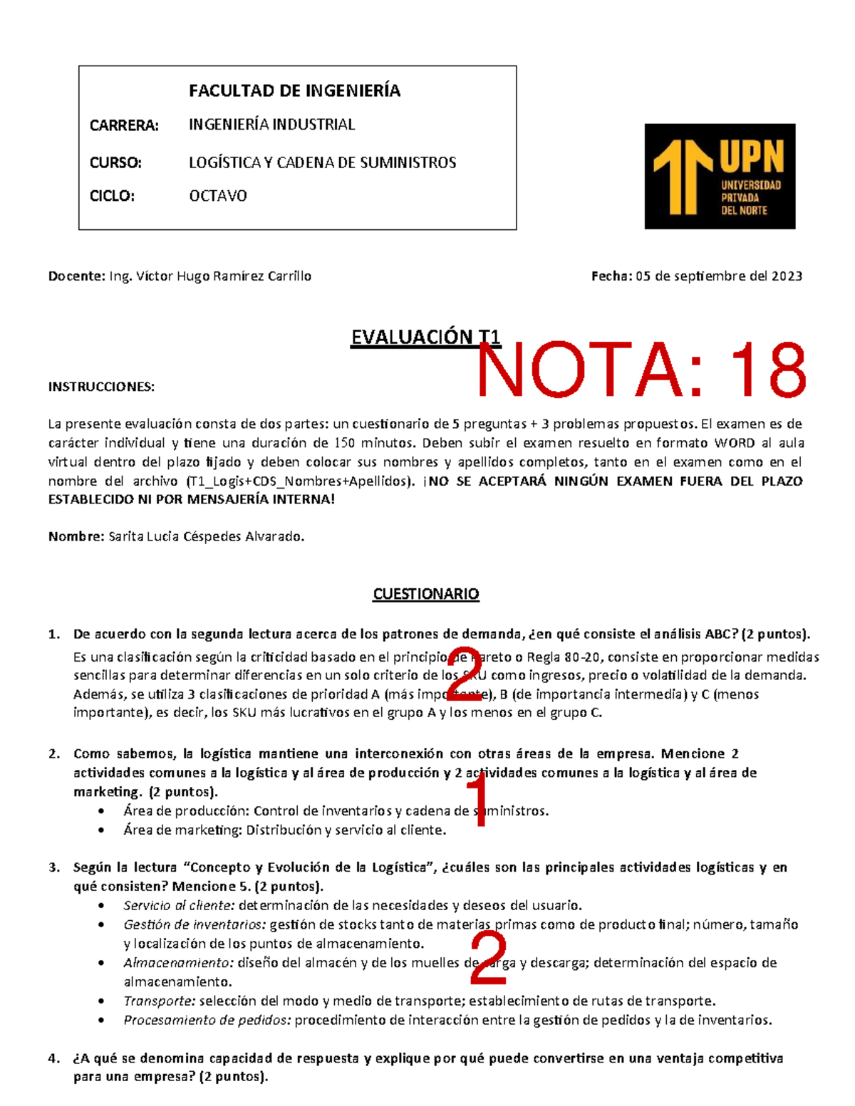 T1 Logis+CDS examen t1 de logistica - FACULTAD DE INGENIERÍA CARRERA ...
