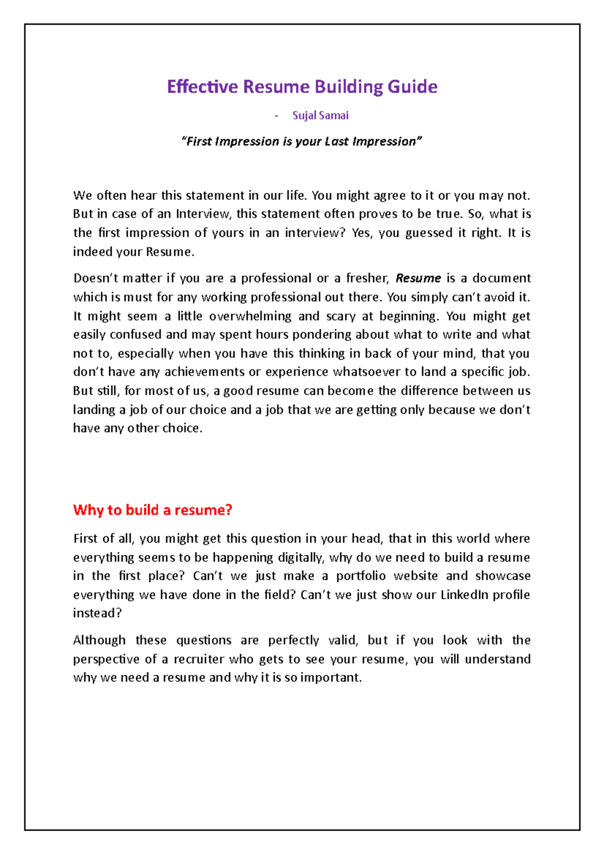 Effective Resume Building Guide - Effective Resume Building Guide Sujal ...