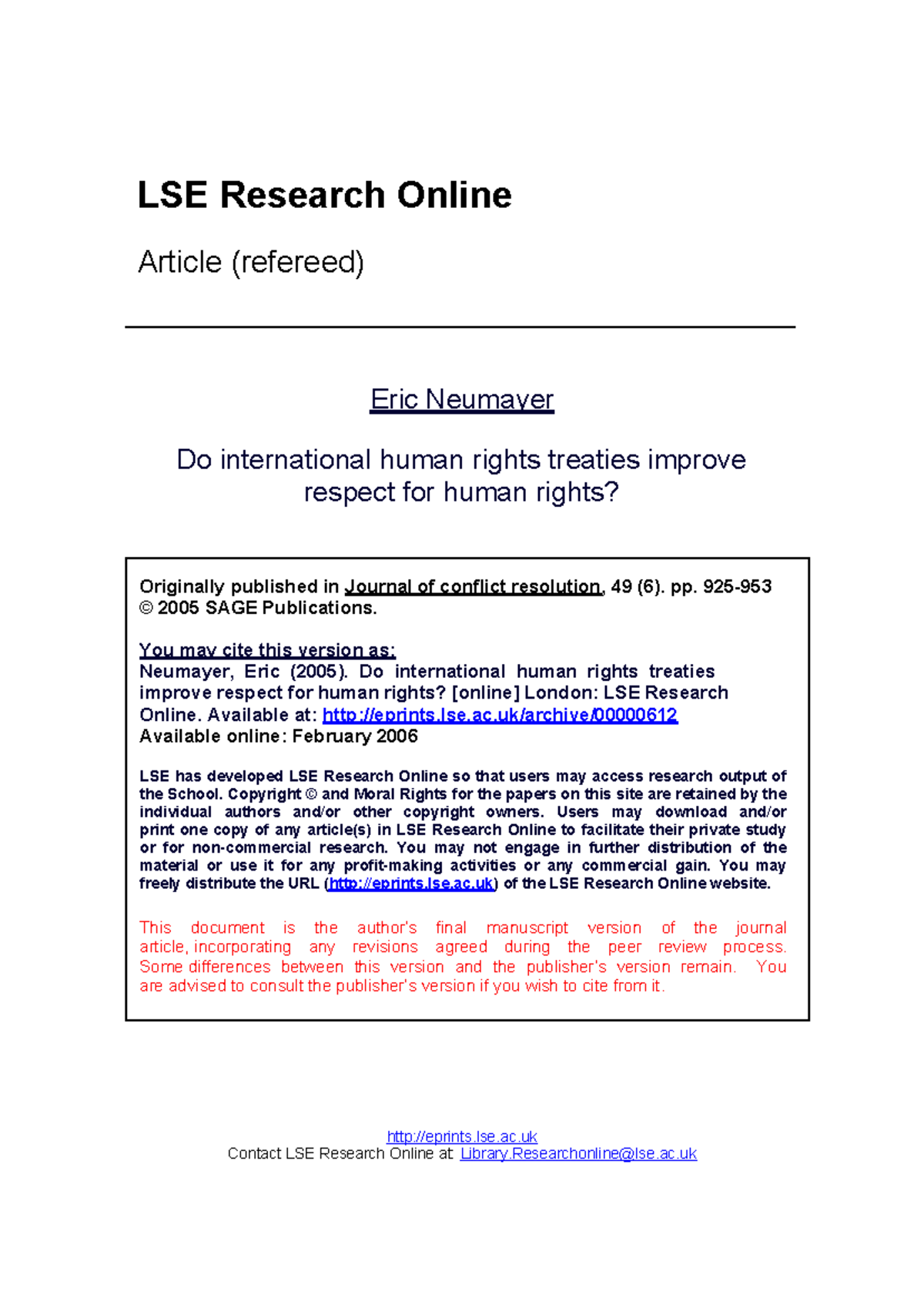 Neumayer 2005 - Assogine - LSE Research Online Article (refereed) Eric Neumayer Do international ...