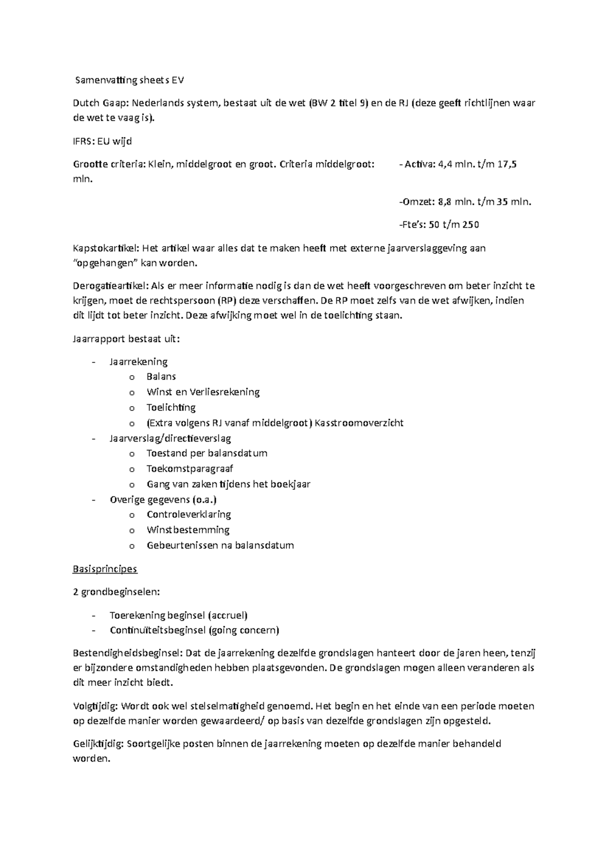 Samenvatting sheets EV - Samenvatting sheets EV Dutch Gaap: Nederlands ...