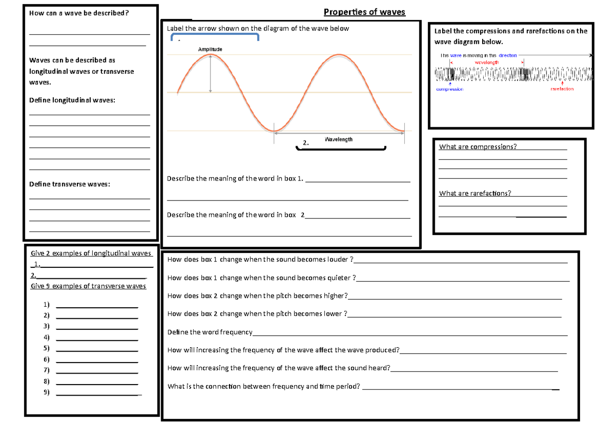 Properties of a waves - 1. Label the arrow shown on the diagram of the ...