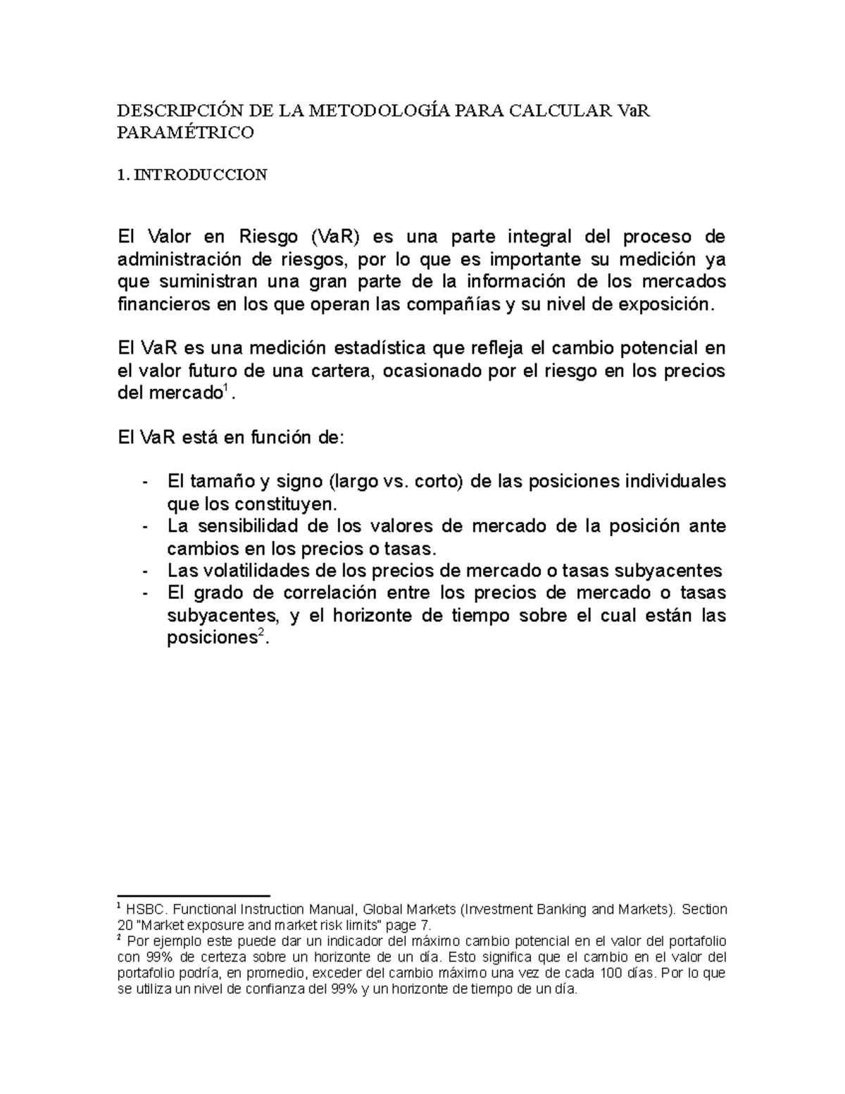 Nota Técnia Va R Paramétrico - DESCRIPCIÓN DE LA METODOLOGÍA PARA ...