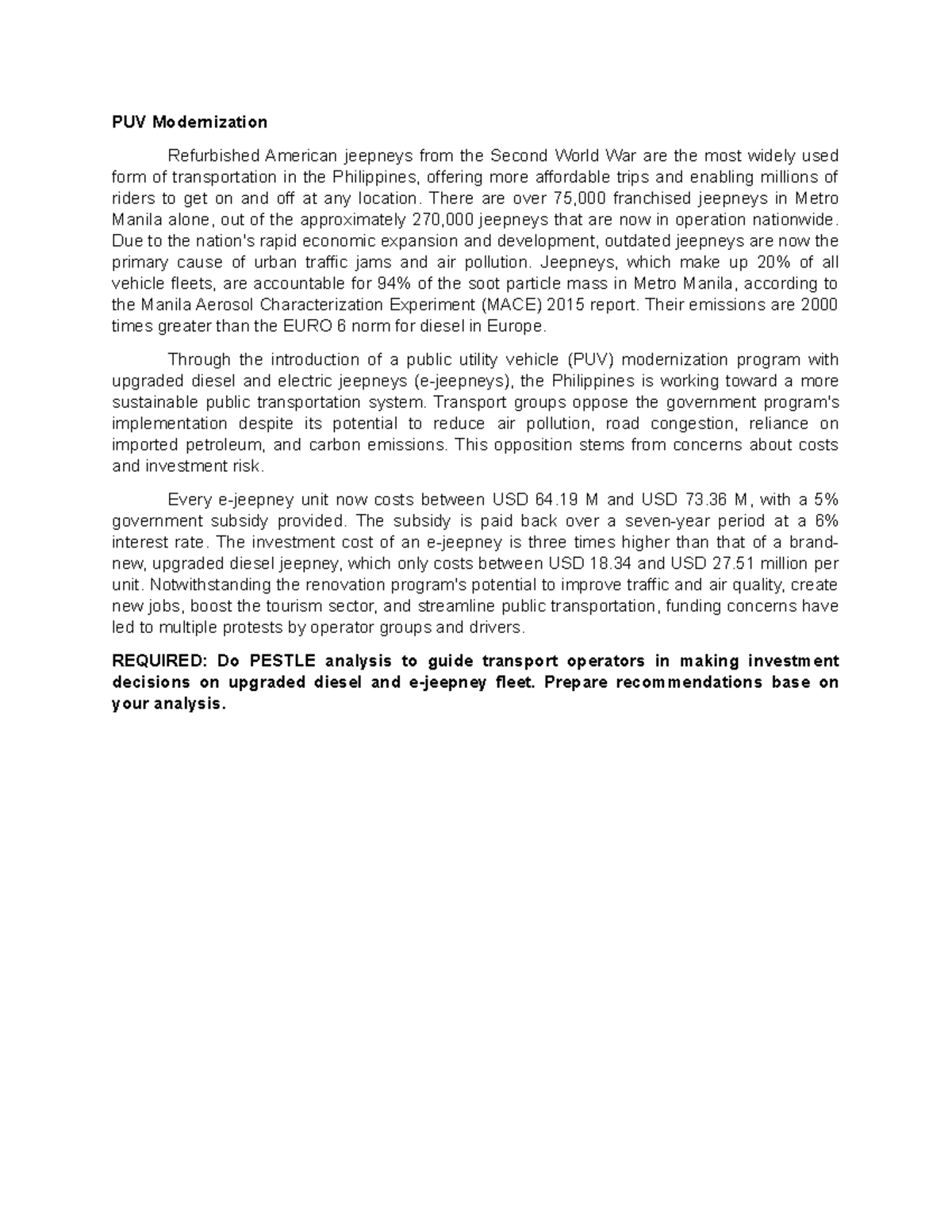 PUV Modernization Pestle Analysis - PUV Modernization Refurbished ...