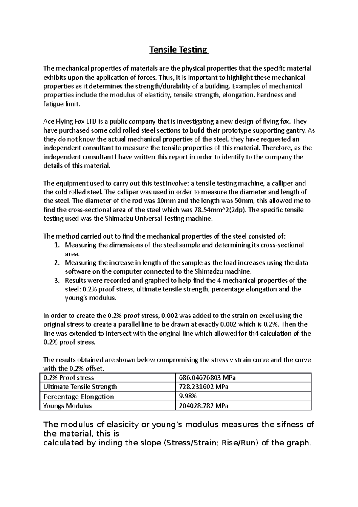 tensile strength testing, stress vs strain report - Tensile Testing The ...