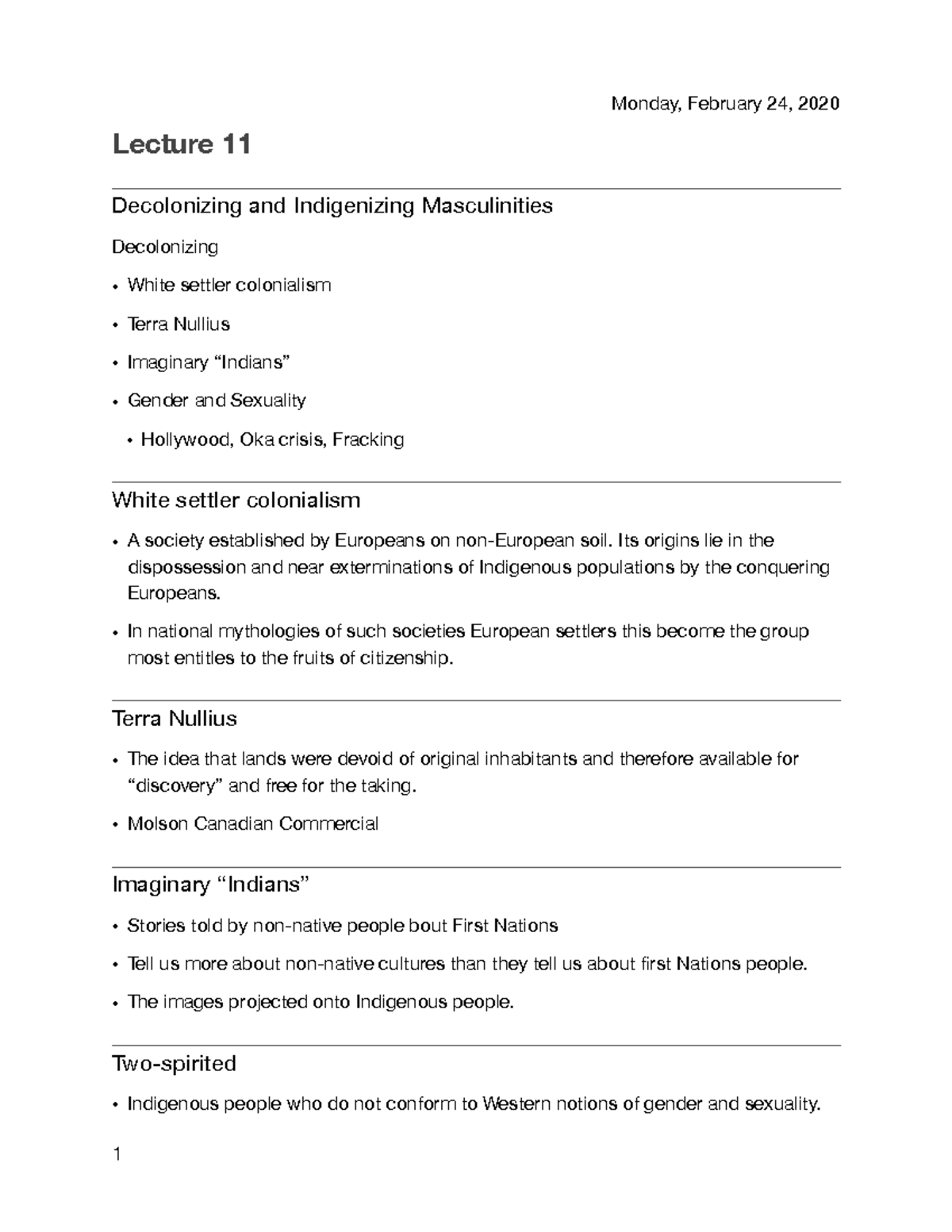 Lecture 11 - Monday, February 24, 2020 Lecture 11 Decolonizing and ...