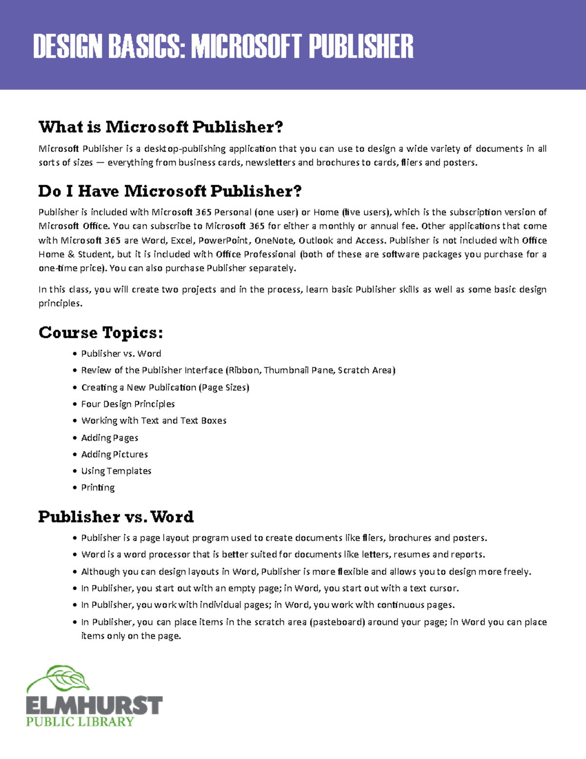 Publisher Basics Handout 07132017 JM - DESIGN BASICS: MICROSOFT ...